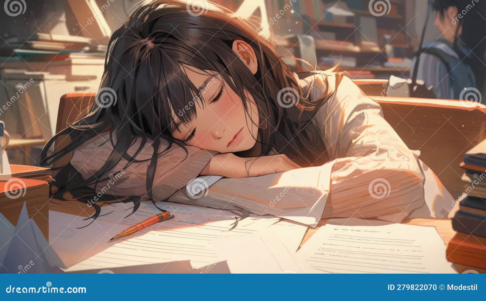 Anime Girl Sleeping On Desk