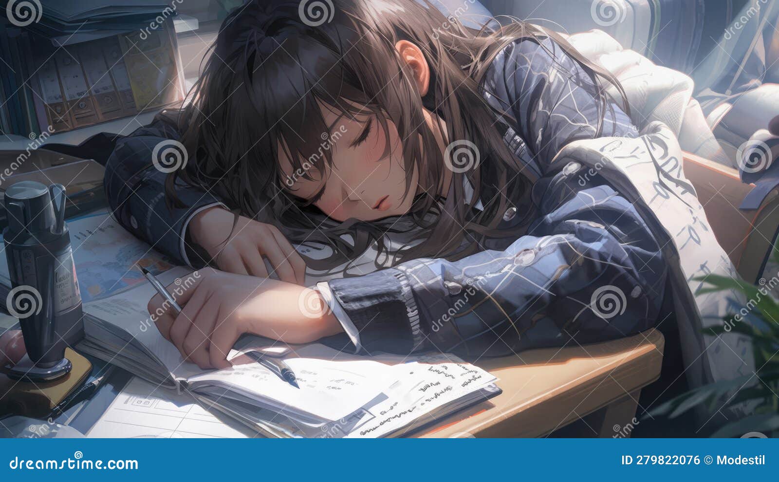 Anime Girl Sleeping On Desk