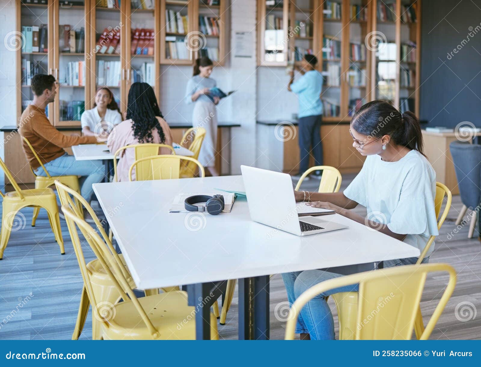 Studying, Library and Student in University Writing Ideas in Notebook ...