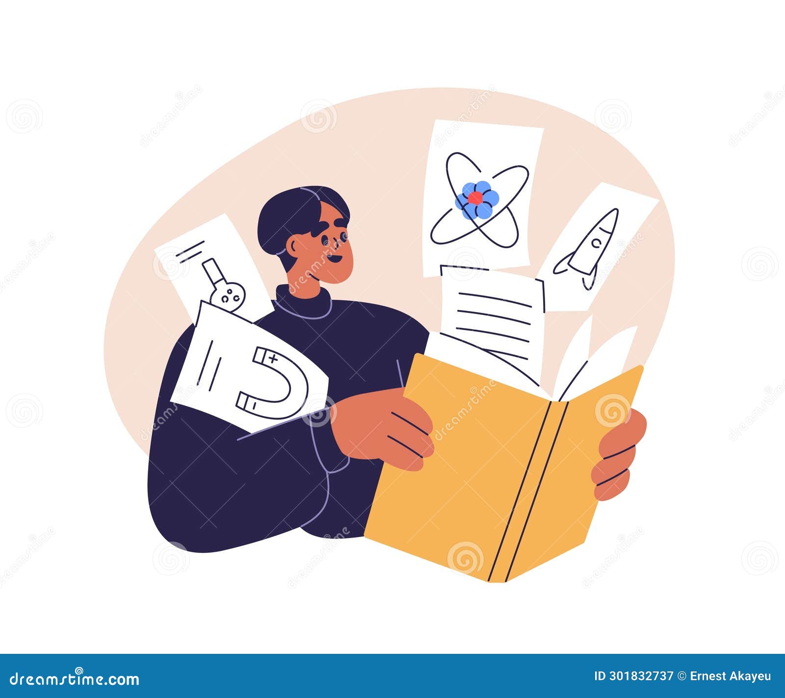 Studying Physics. Happy Curious Student Reading Science Book, Learning ...