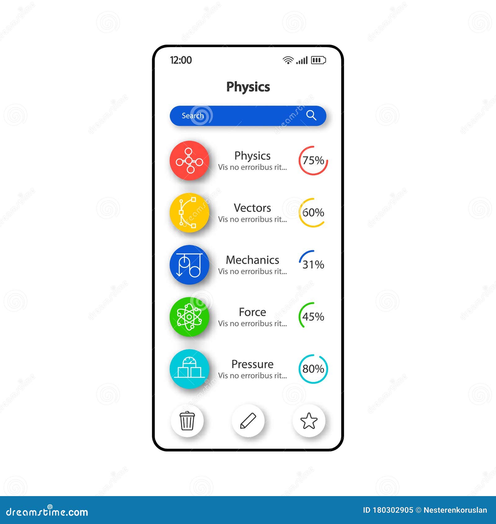 Studying Physics Smartphone Interface Vector Template. Mobile App Page ...