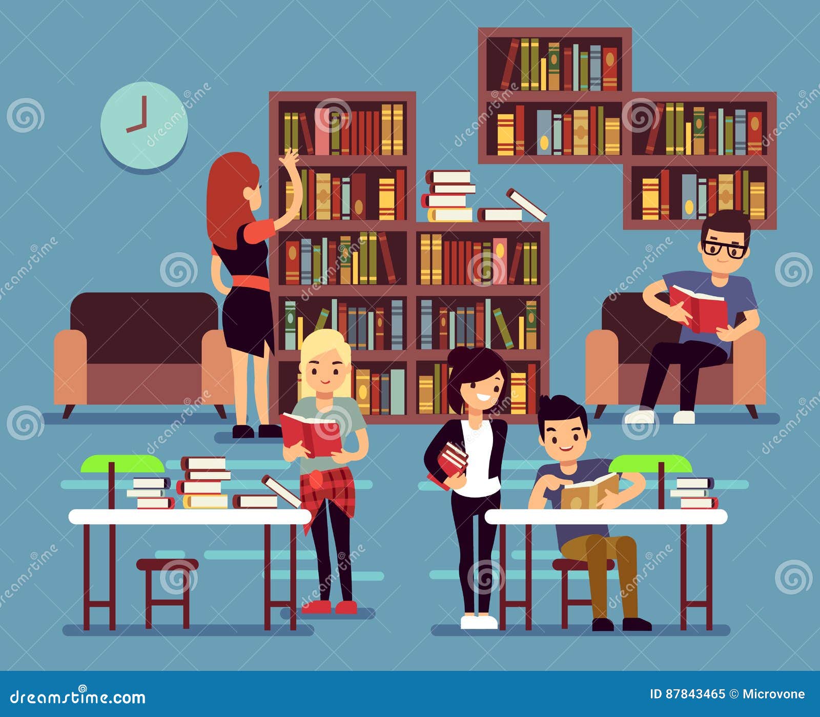 Students Studying In Library Clip Art