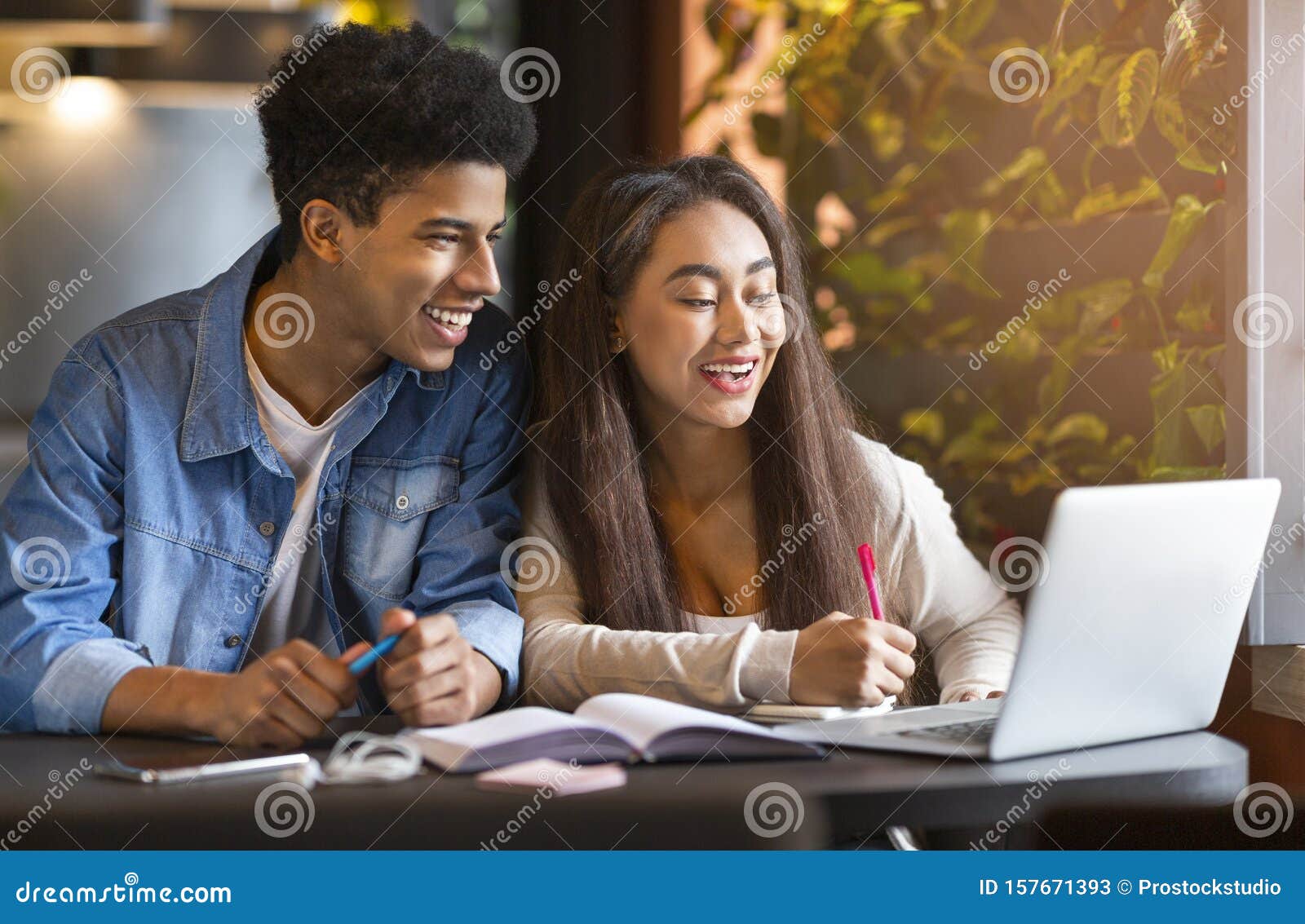 Studying Students Sitting in Comfortable Cafe, Using Laptop Stock Image ...