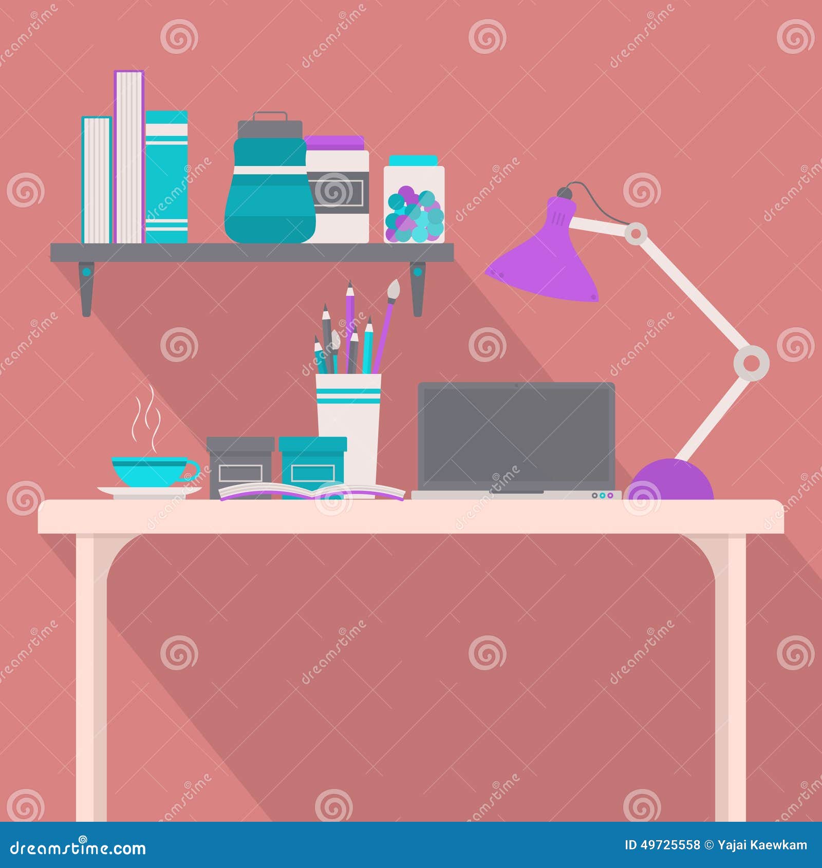 Studying Table and Bookshelf Stock Vector - Illustration of candy, melt ...