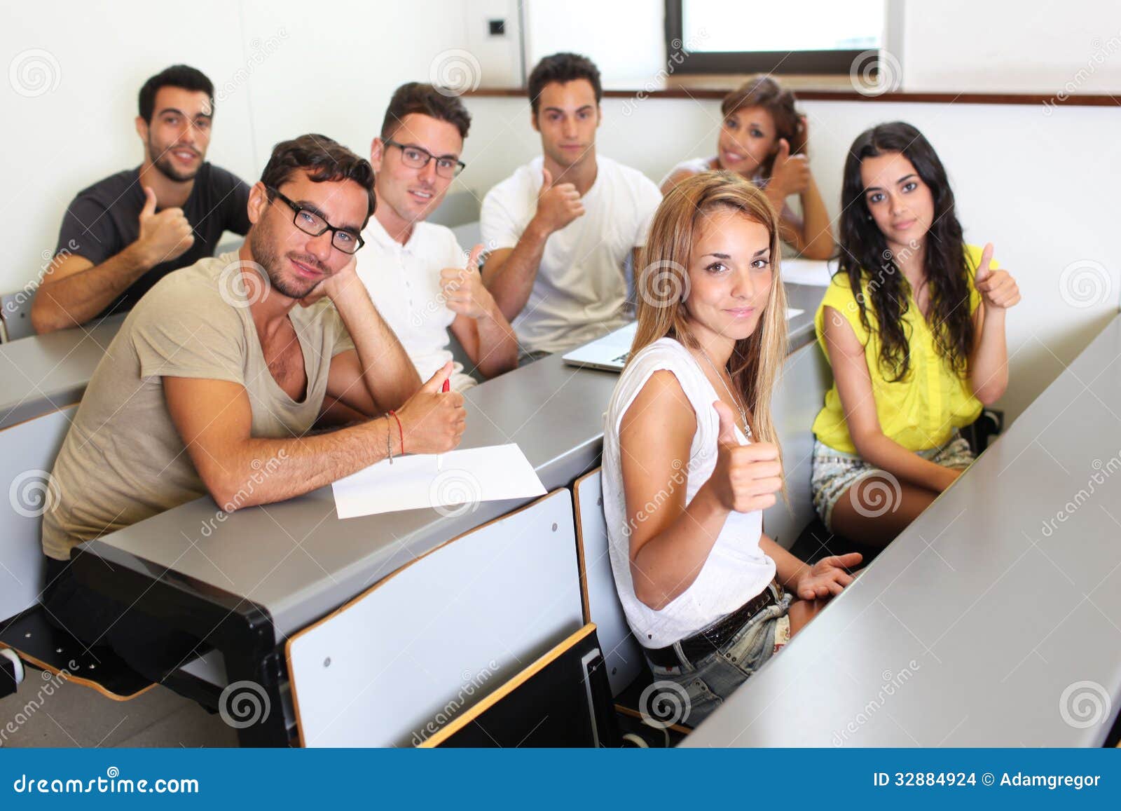 Studying with Thumbs Up in Class Room Stock Photo - Image of meeting ...