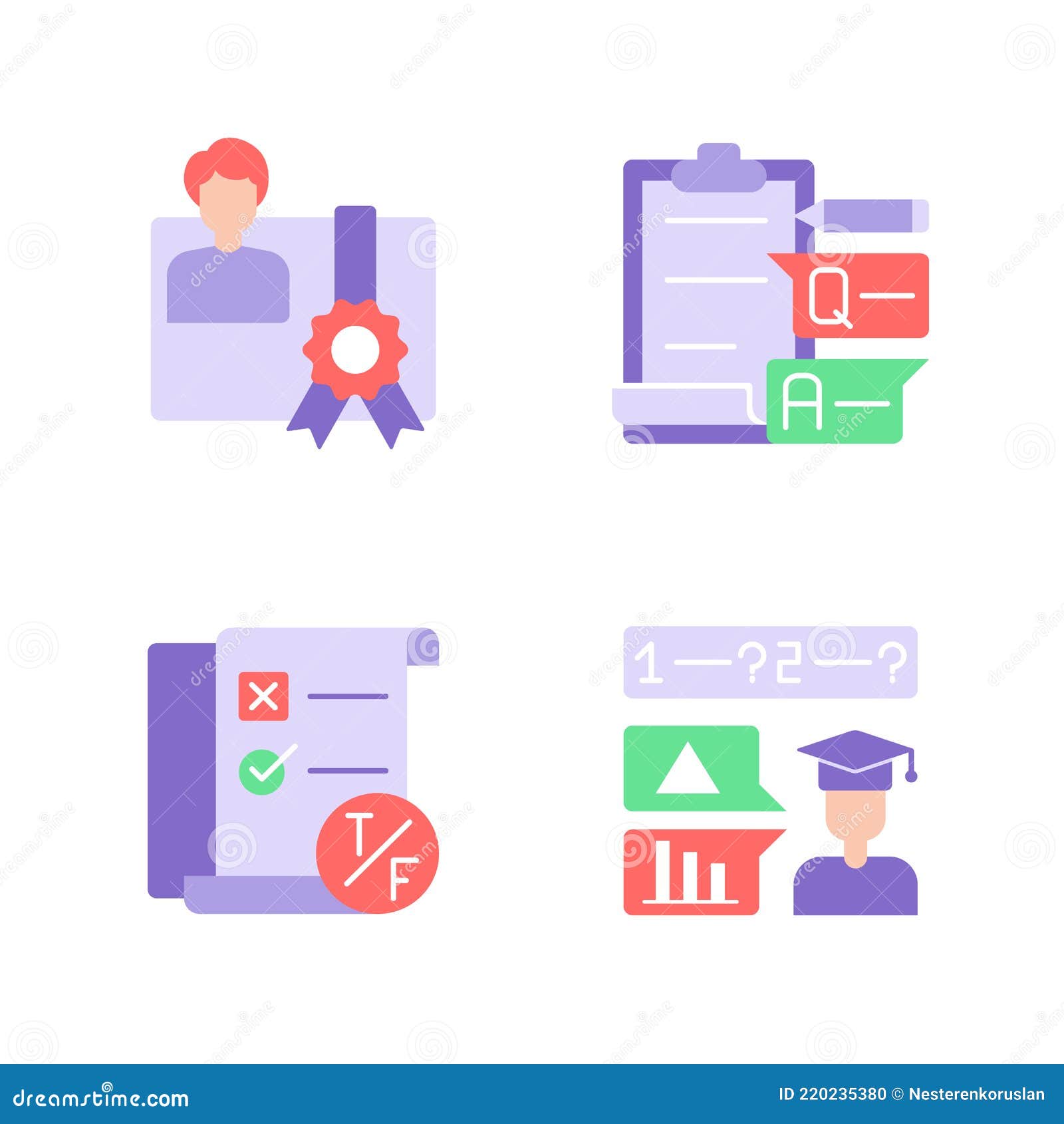 Studying Vector Flat Color Icon Set Stock Vector - Illustration of ...