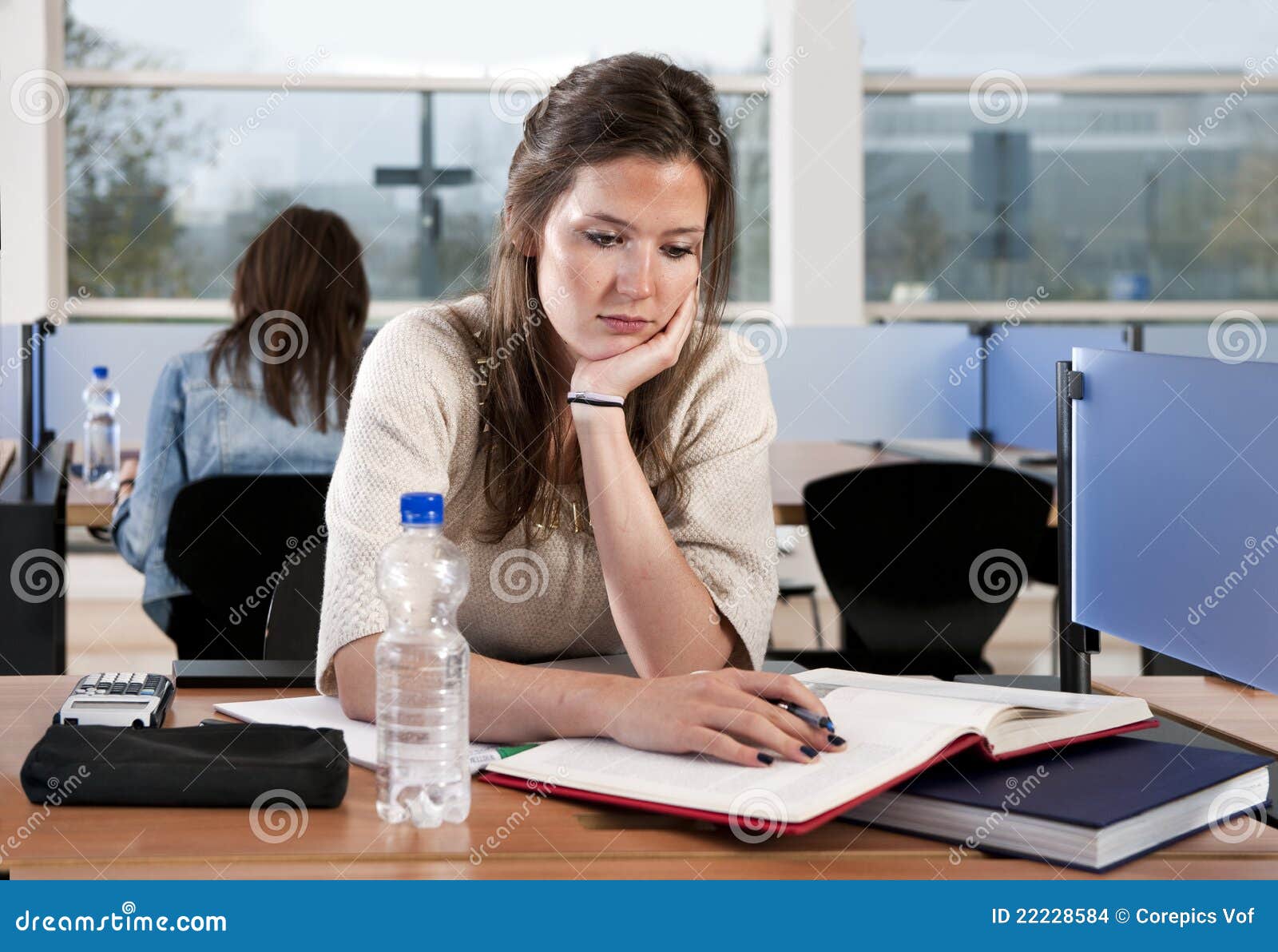 Studying woman stock photo. Image of exam, table, tired - 22228584