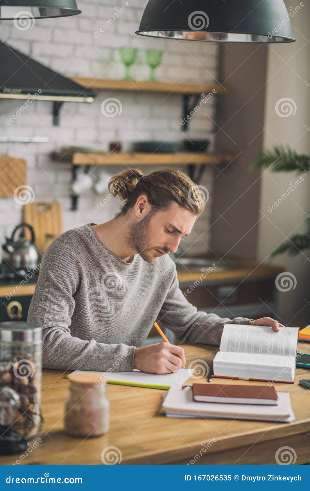 Young Handsome Man Studying Languages at Home Stock Image - Image of ...