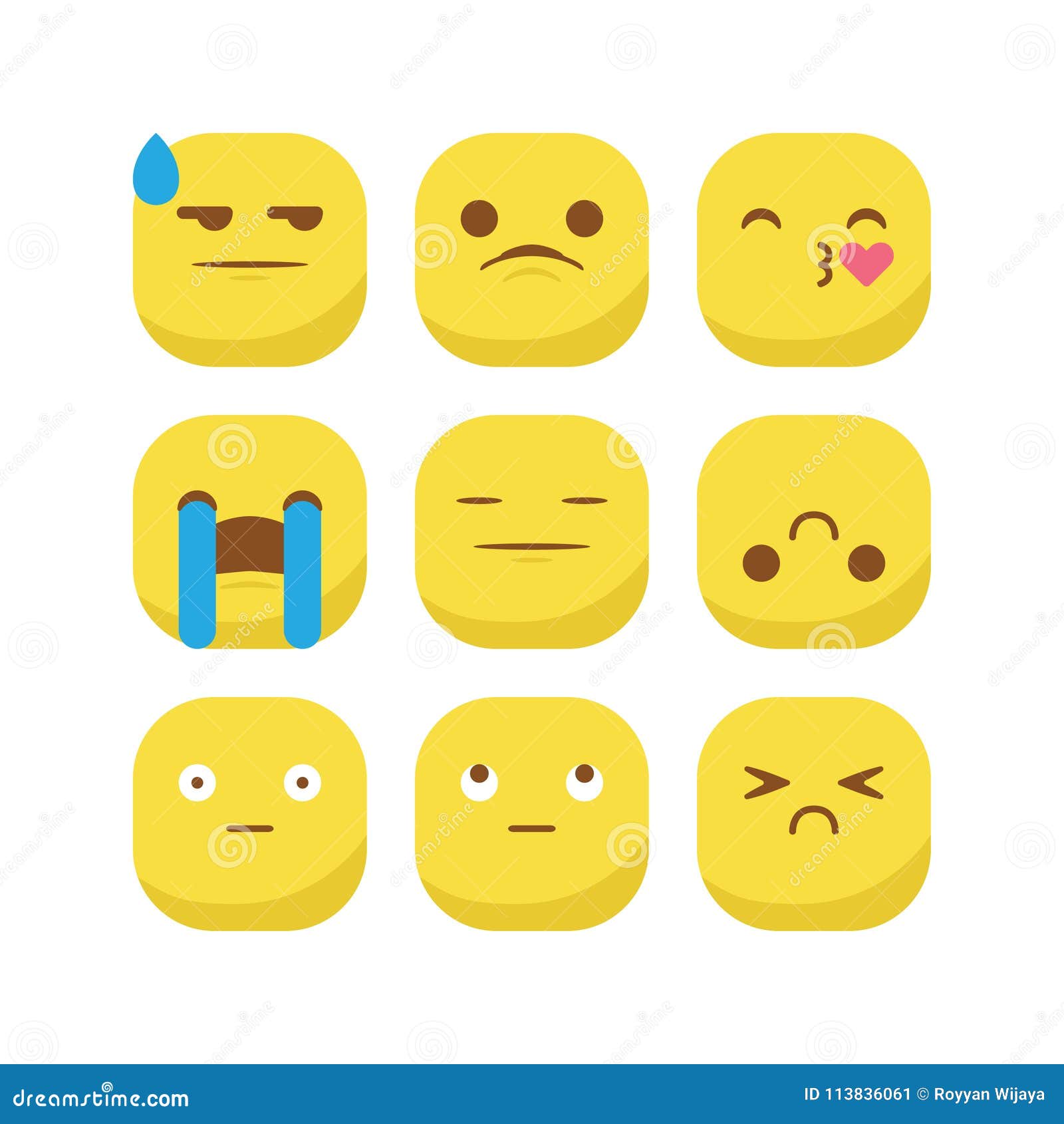 Cute Emoji Emoticon Reaction Expression Smiley Set Vector Isolated ...