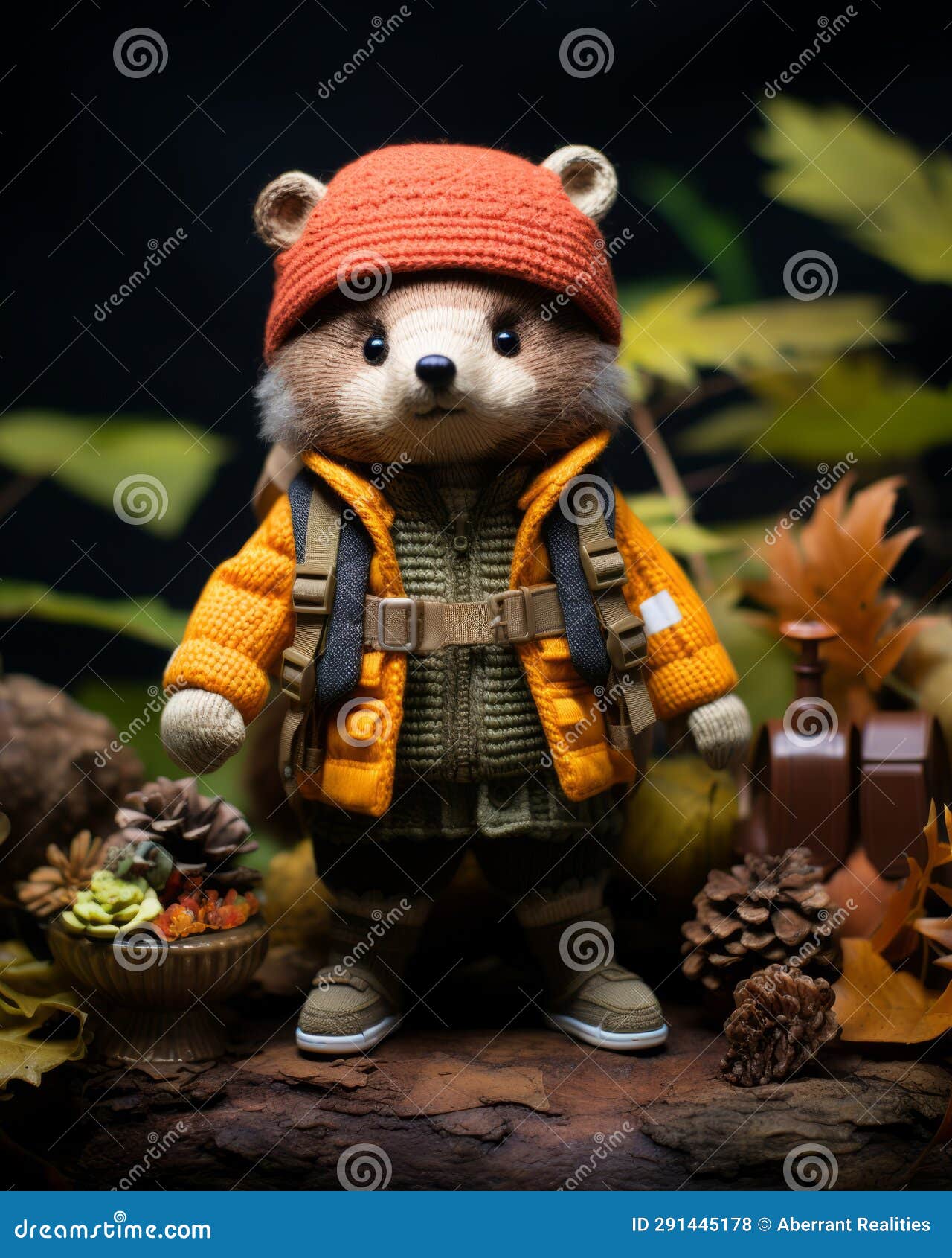 A Stuffed Animal Wearing an Orange Hat and Jacket Stock Illustration ...