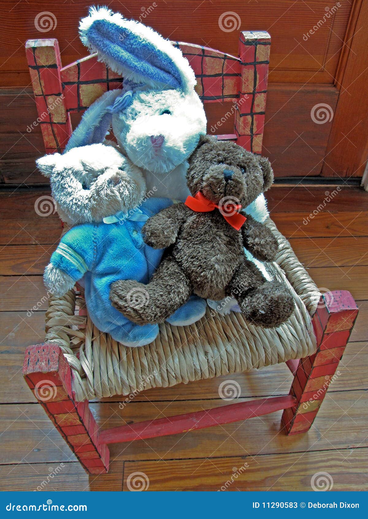 Stuffed Animals Sitting in a Hand Painted Chair Stock Image - Image of ...