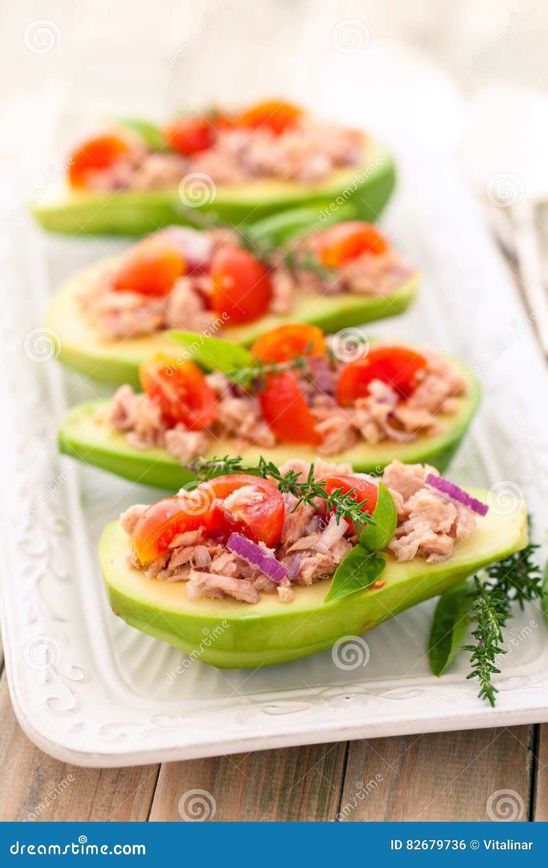 Stuffed avocado on tray. stock photo. Image of gourmet - 82679736