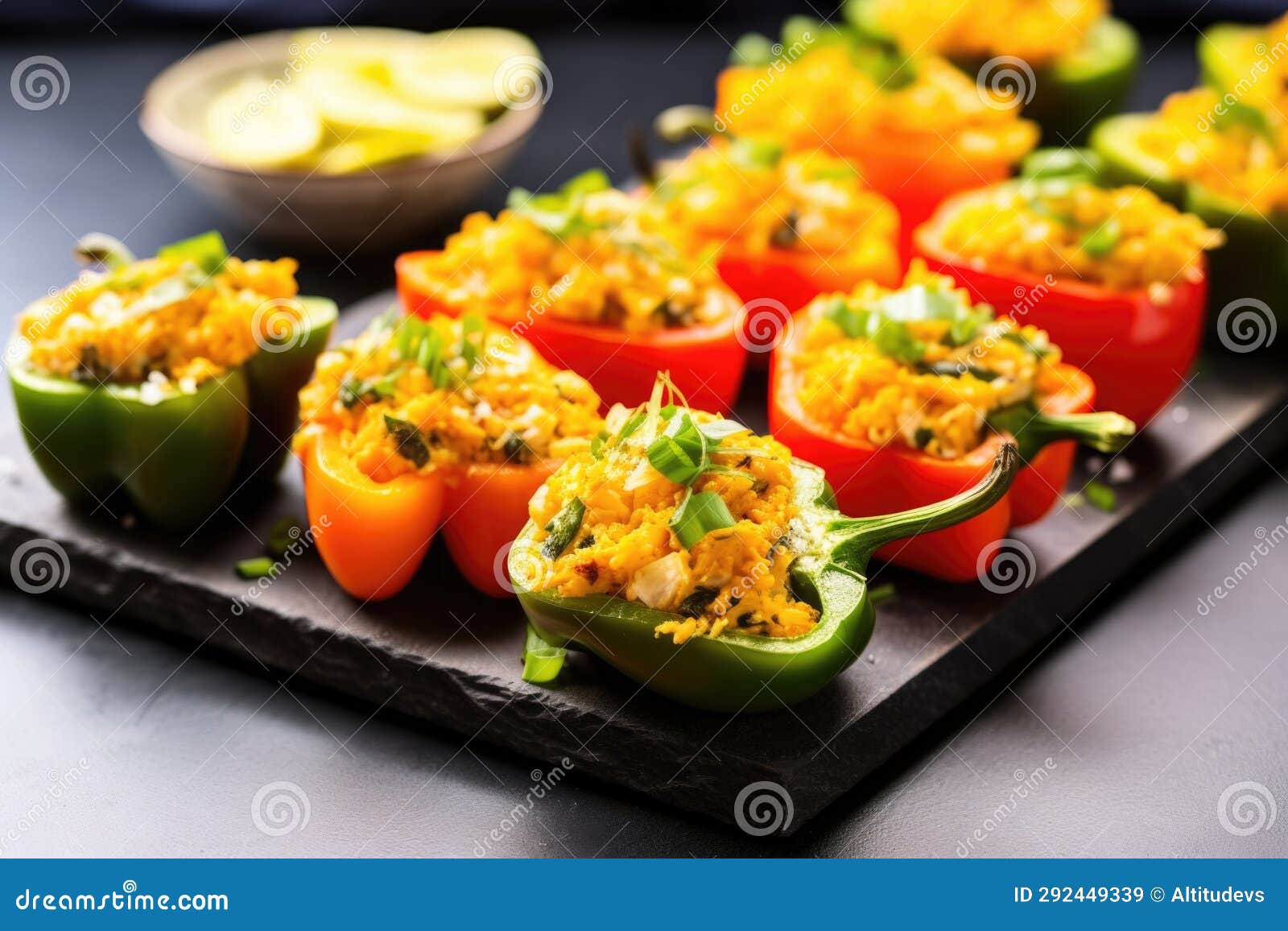 Stuffed Bell Peppers Presented on a Slate Serving Platter Stock Image ...