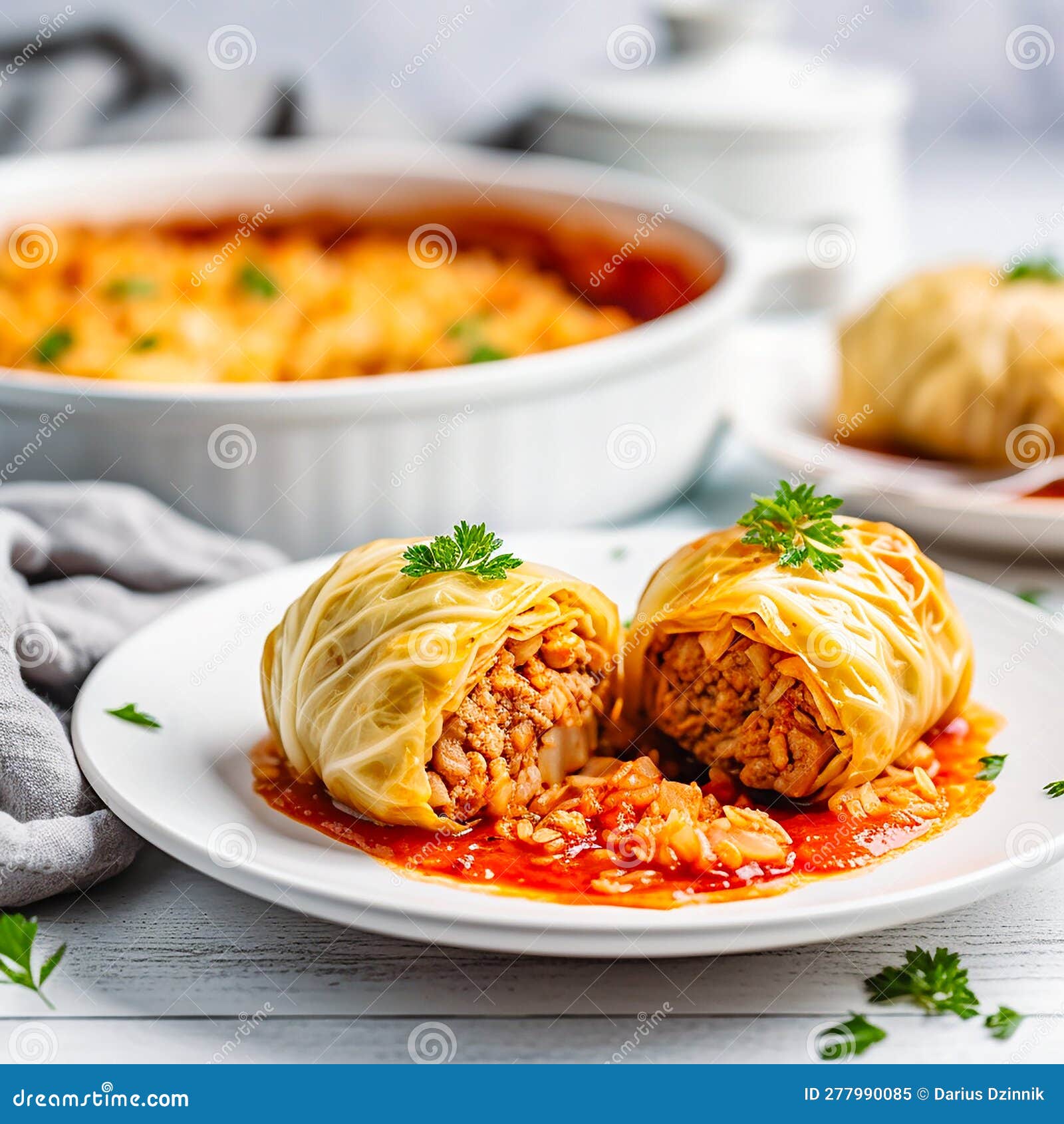 Stuffed Cabbage with Rice on a White Table. AI Generativ Stock Image ...