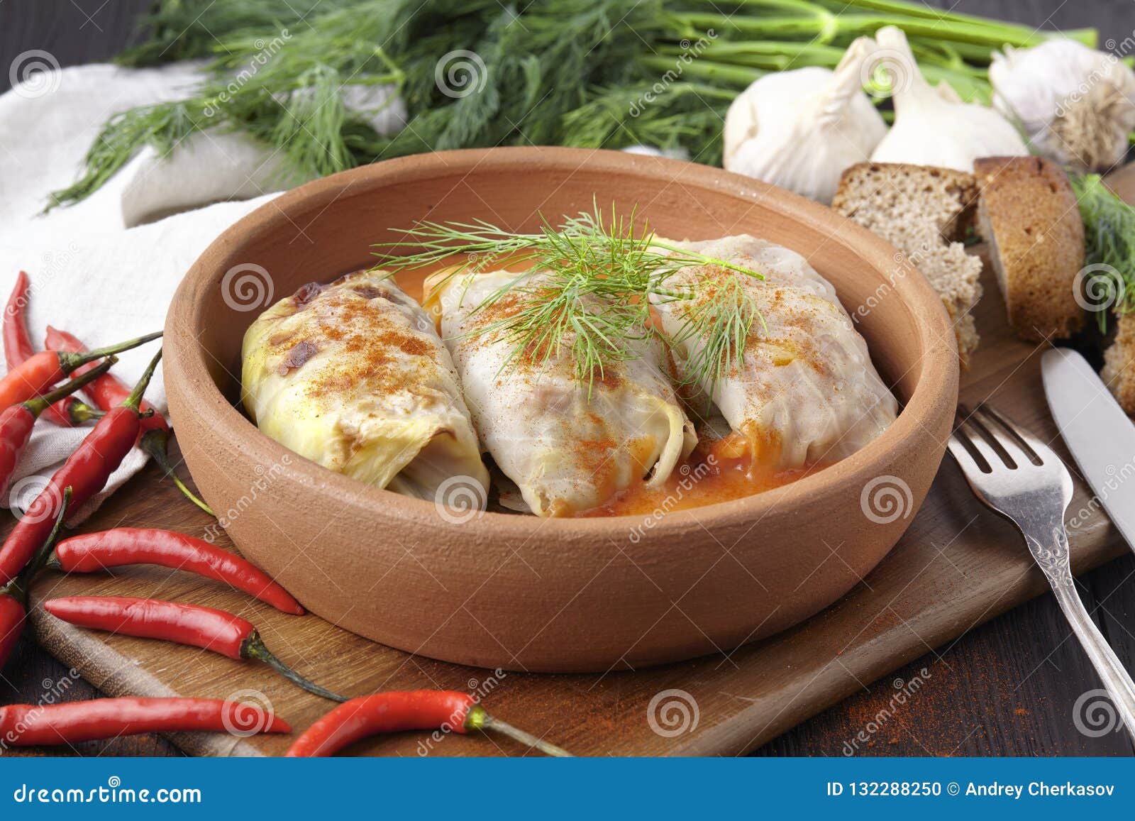 Stuffed Cabbage Rolls in Clay Plate Stock Photo - Image of gourmet ...