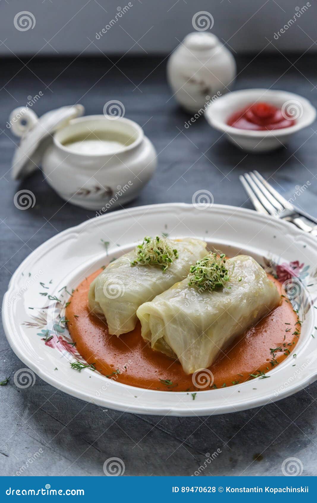 Stuffed Cabbage Rolls Hungarian Cuisine on a White Plate. Stock Photo ...