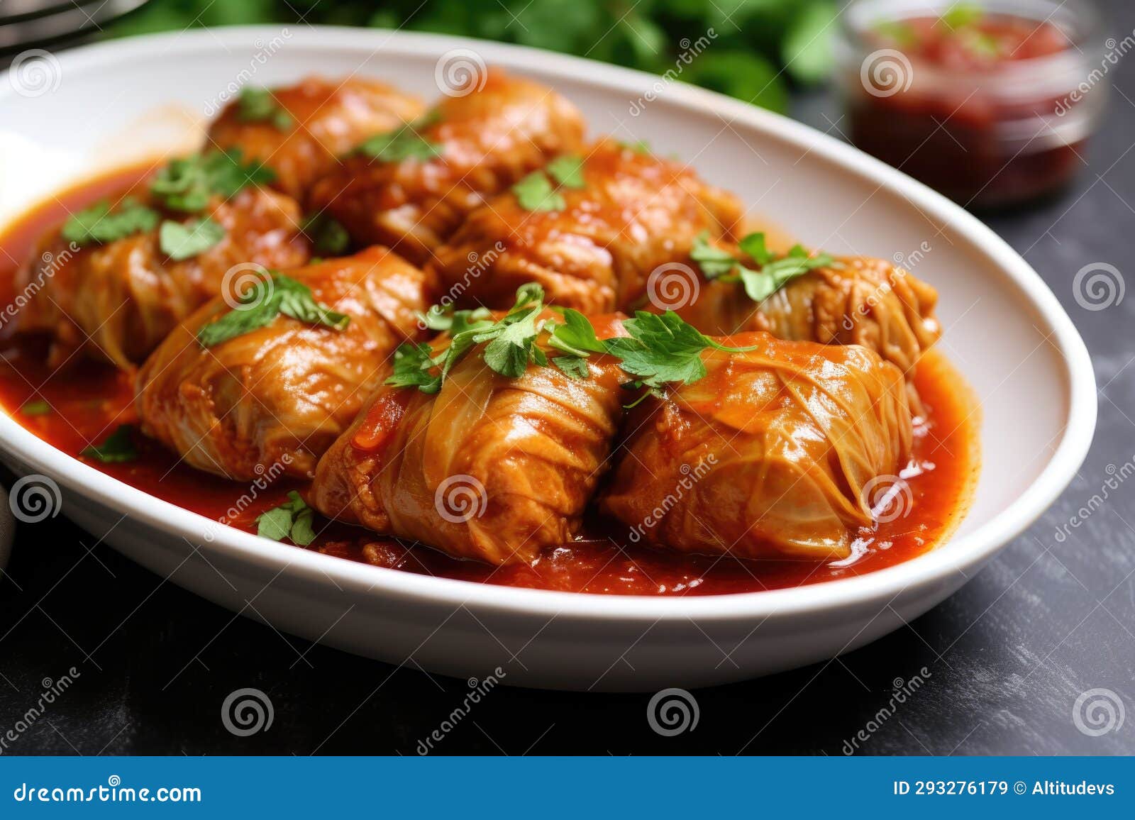 Stuffed Cabbage Rolls on an Oval White Plate Stock Image - Image of ...