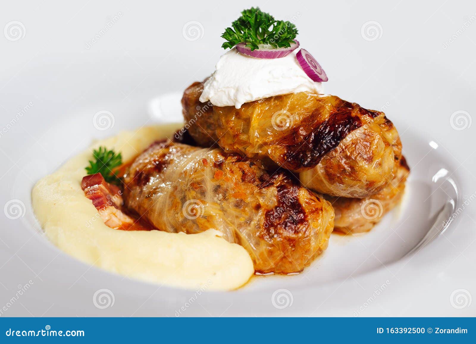 Stuffed Cabbage Rolls with Rice and Meat in Tomato Sauce. Stock Photo ...
