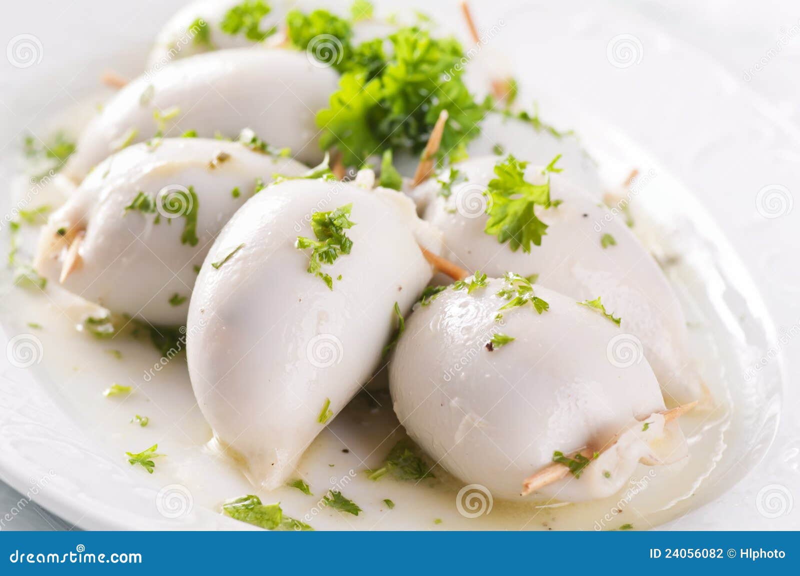 Stuffed calamaries stock photo. Image of sauce, cooked - 24056082