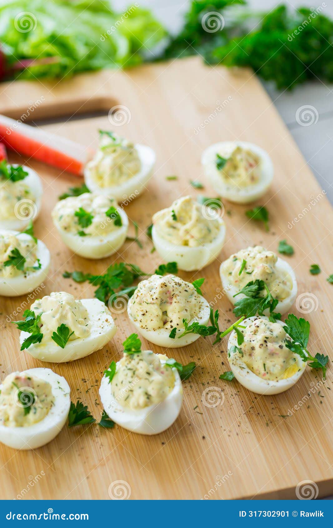 Stuffed Eggs, Deviled Eggs on a Wooden Table Stock Image - Image of ...