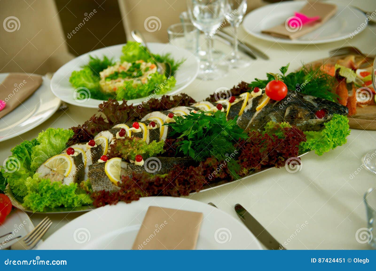 Stuffed fish on banquet stock image. Image of cooked - 87424451