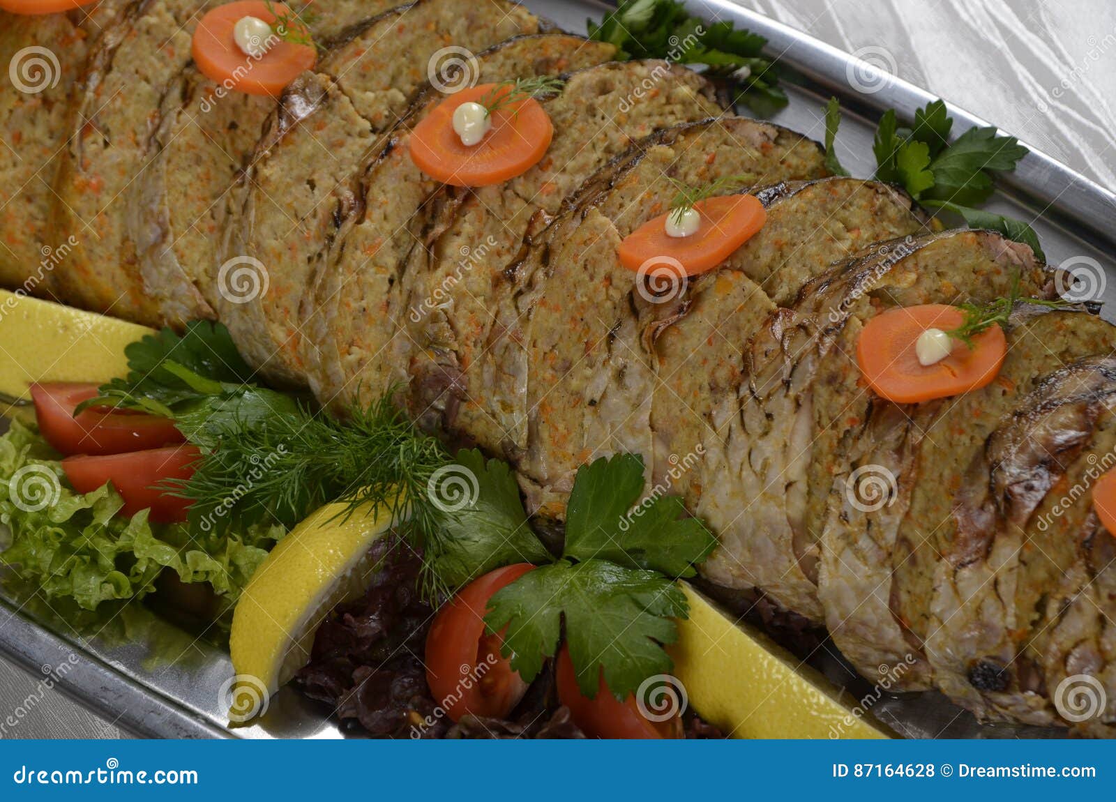 Stuffed fish roll pieces stock photo. Image of pastry - 87164628