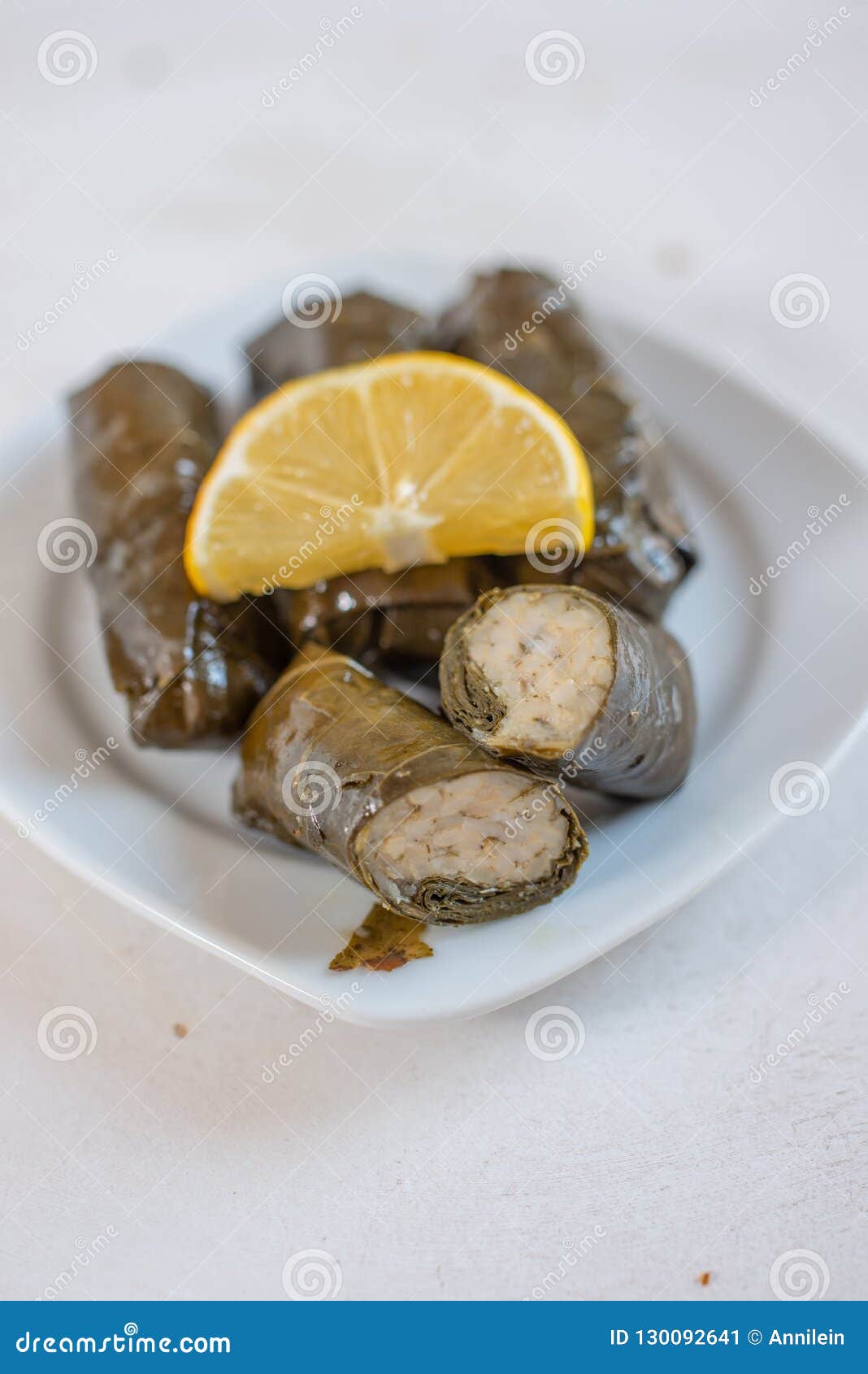 Stuffed Grape Leaves Filled with Rice Stock Image - Image of lemon ...