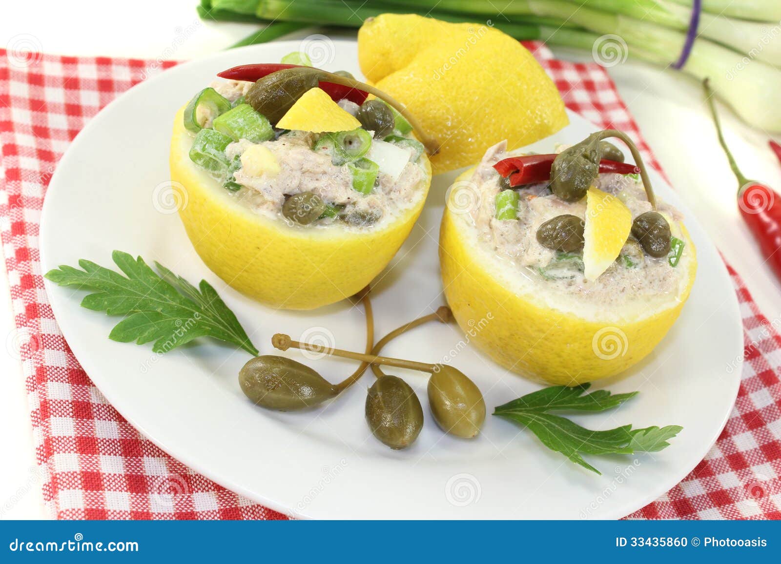 Stuffed Lemons with Tuna Cream Stock Photo - Image of filled, finger ...