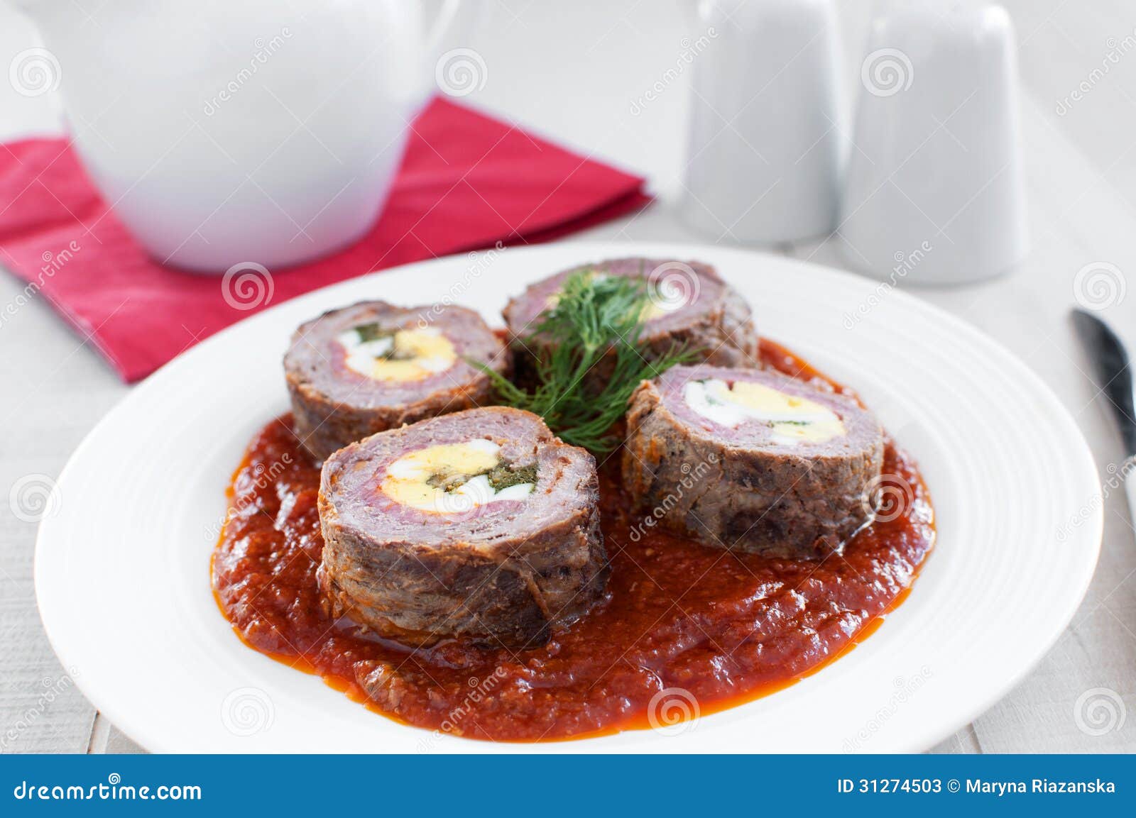 Stuffed Meat Roulade with Eggs, Salami Stock Image - Image of tomato ...