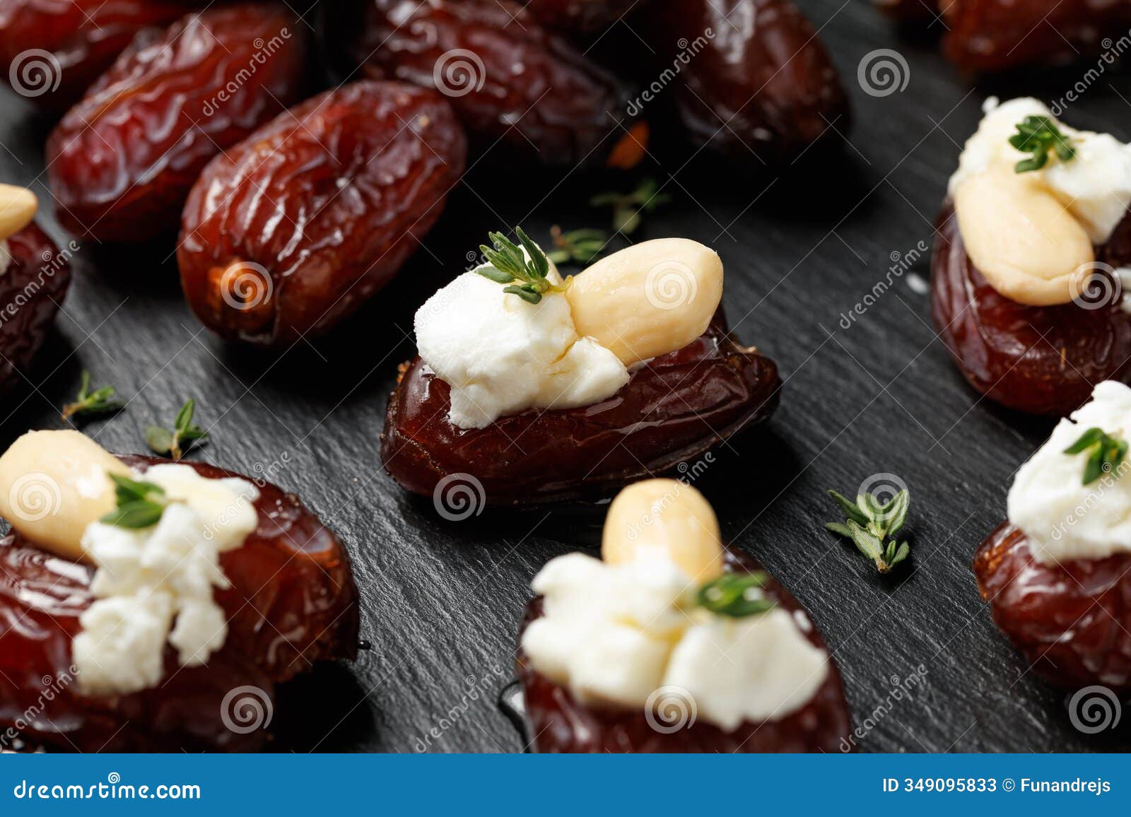Stuffed Medjool Dates with Goat Cheese, Almonds and Honey Stock Image ...