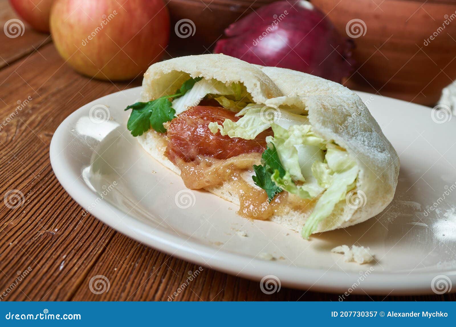 Stuffed Moroccan pitta stock image. Image of bread, leaves - 207730357