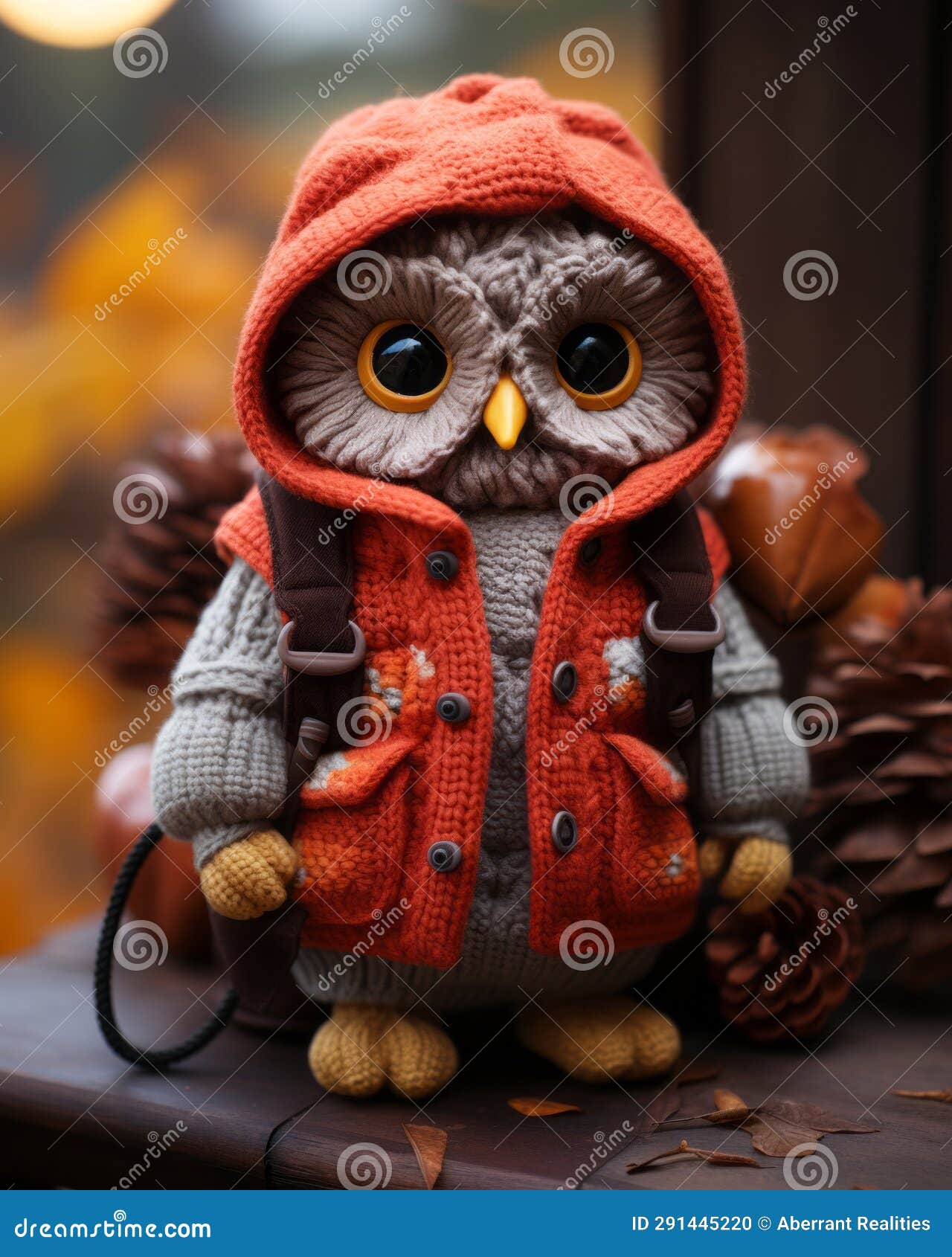 A Stuffed Owl Wearing an Orange Jacket and Hat Stock Illustration ...