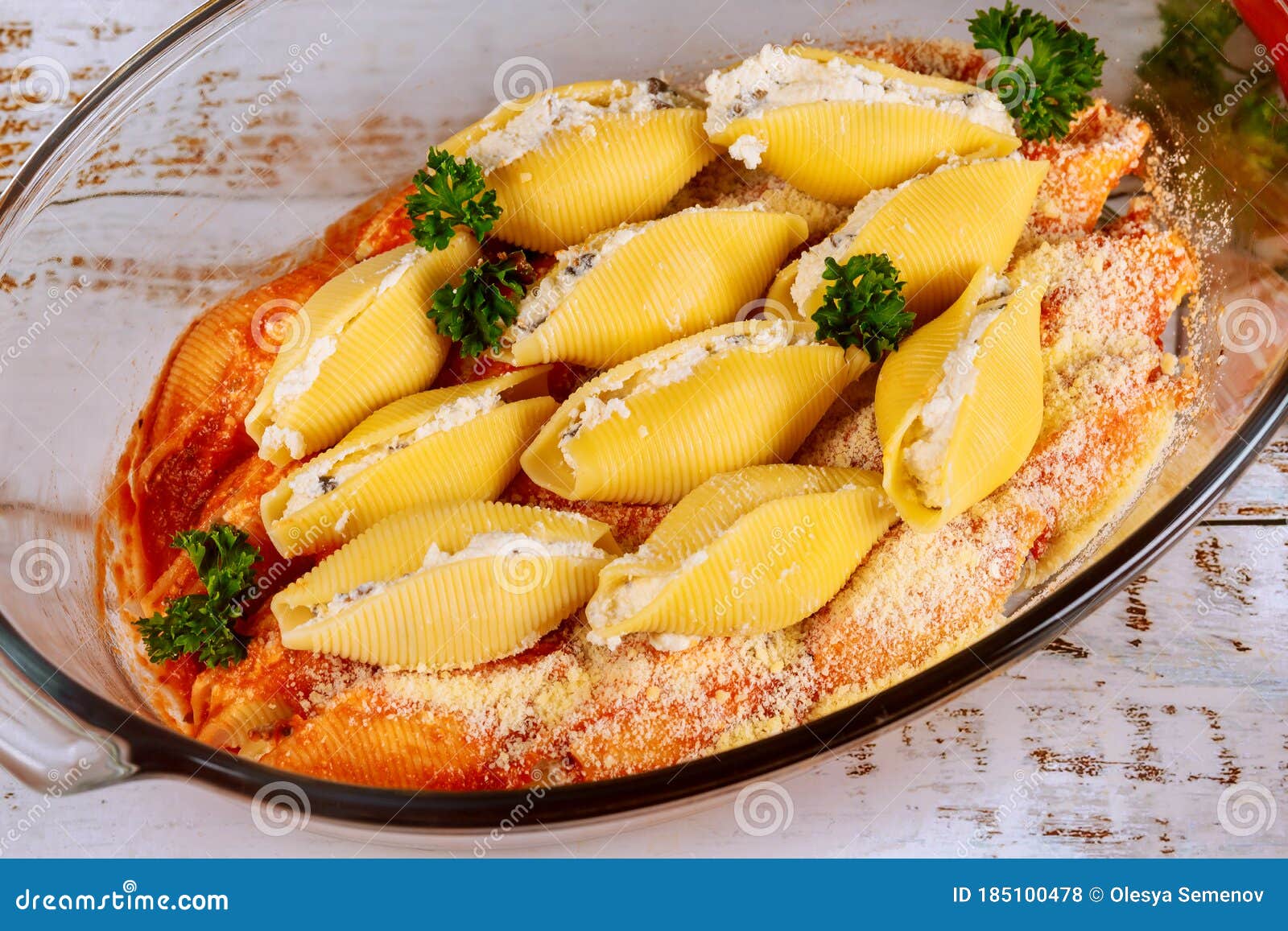 Stuffed Pasta Shells with Mushroom and Ricotta Cheese Stock Photo ...