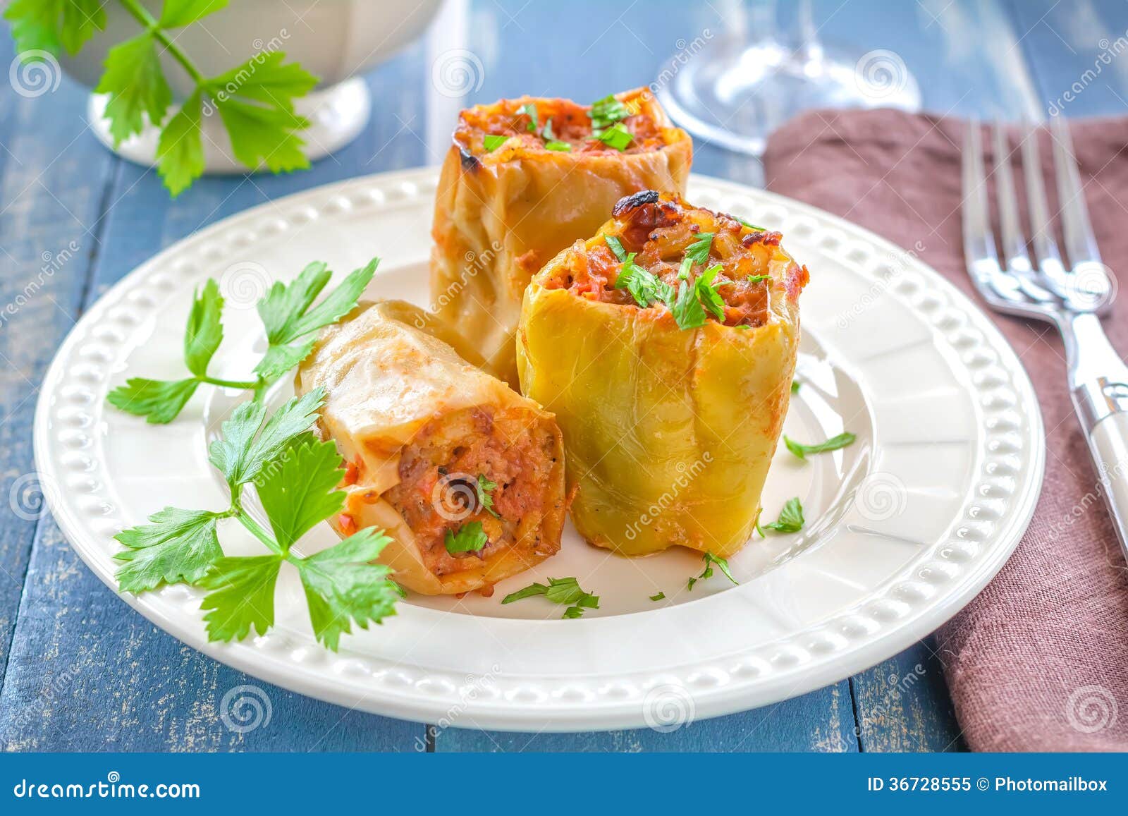 Stuffed peppers stock image. Image of fork, dish, dinner - 36728555