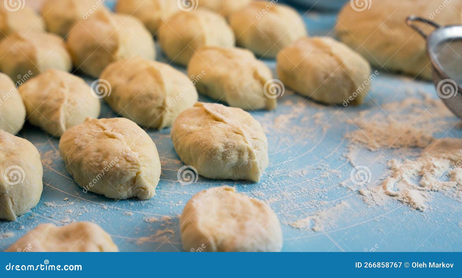 Stuffed Pies on the Table. the Process of Cooking Pies at Home. Close ...