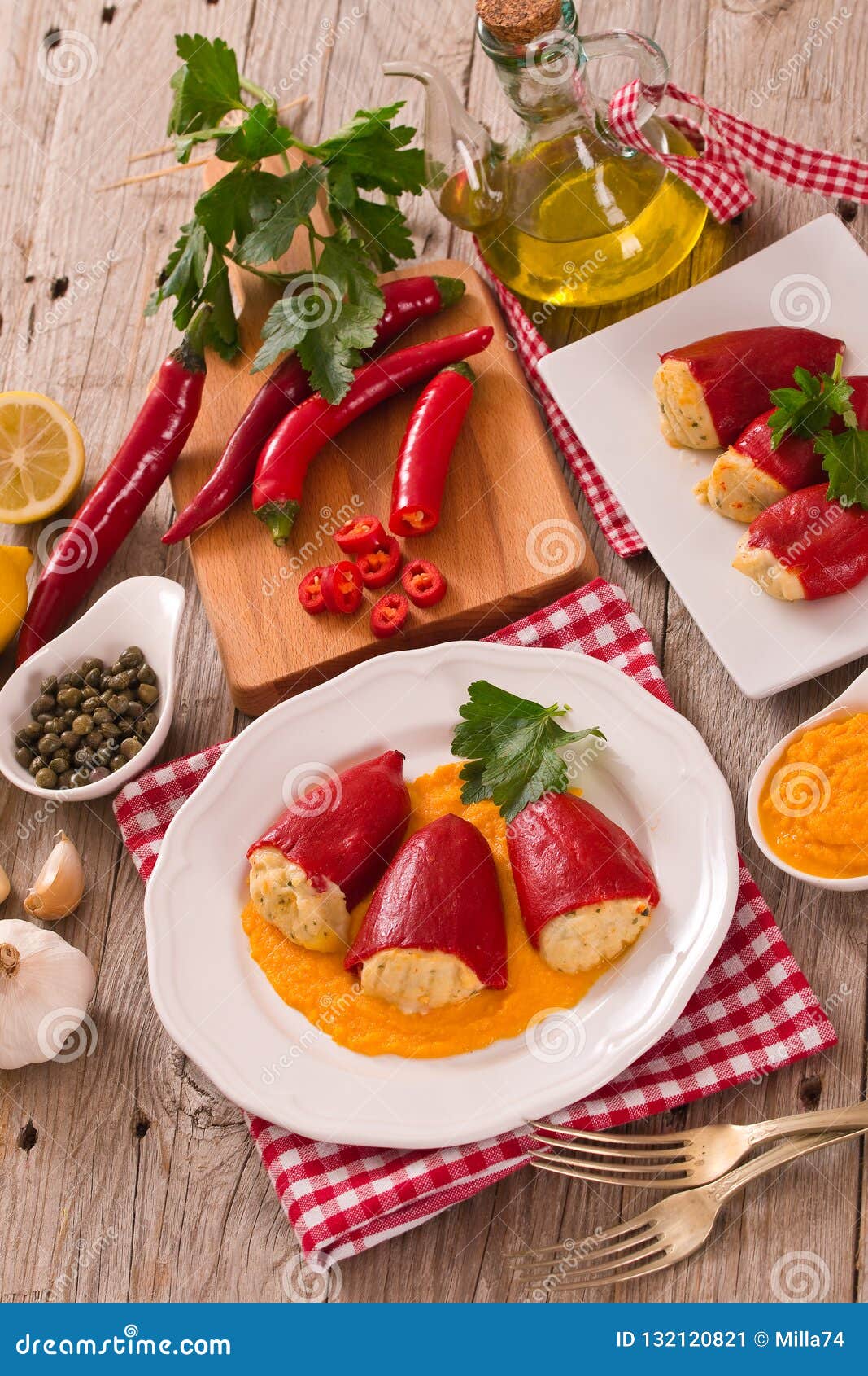 Stuffed Piquillo Peppers with Cod. Stock Image - Image of custard ...