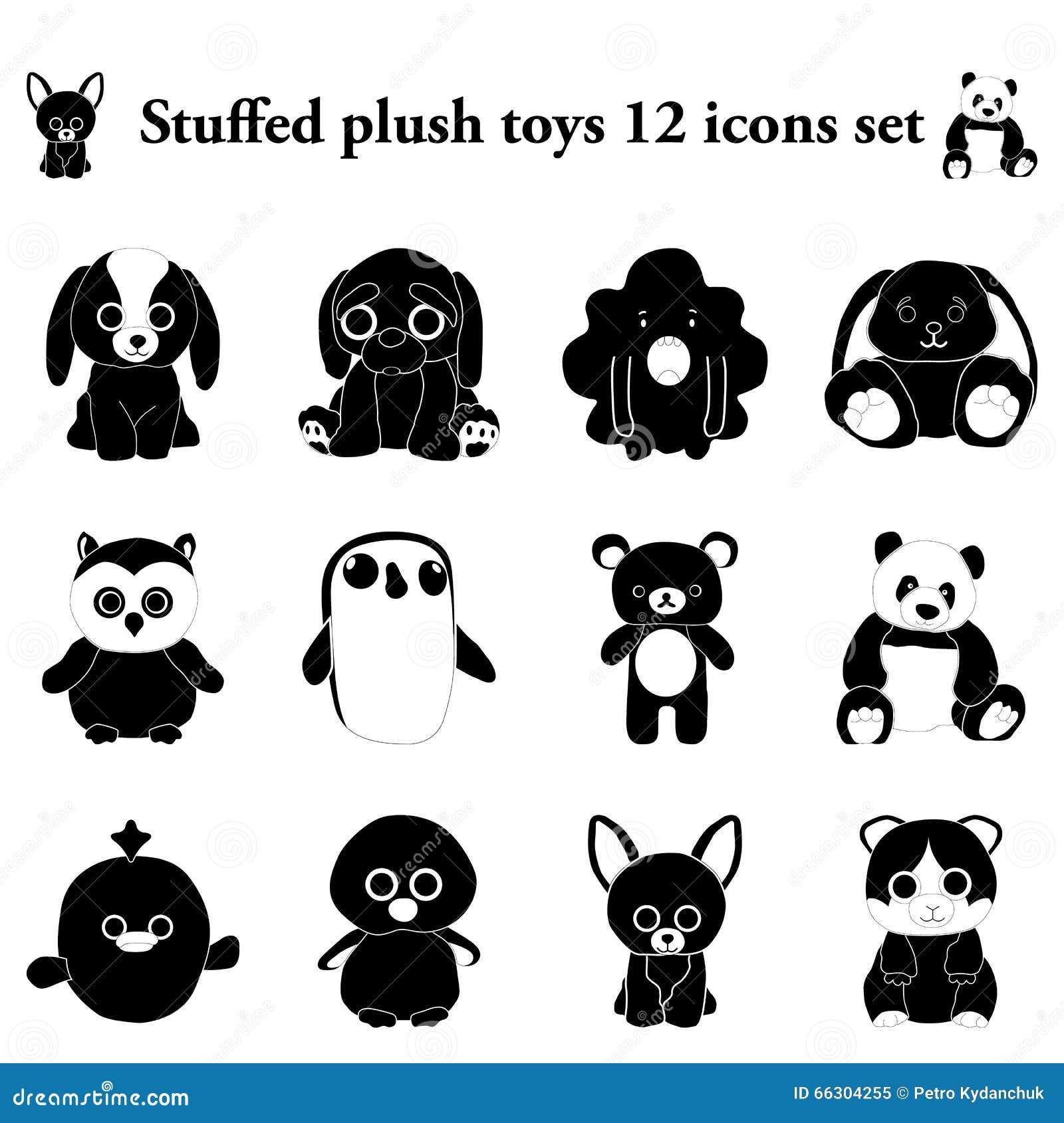Stuffed Plush Toys 12 Simple Icons Set Stock Vector - Illustration of ...
