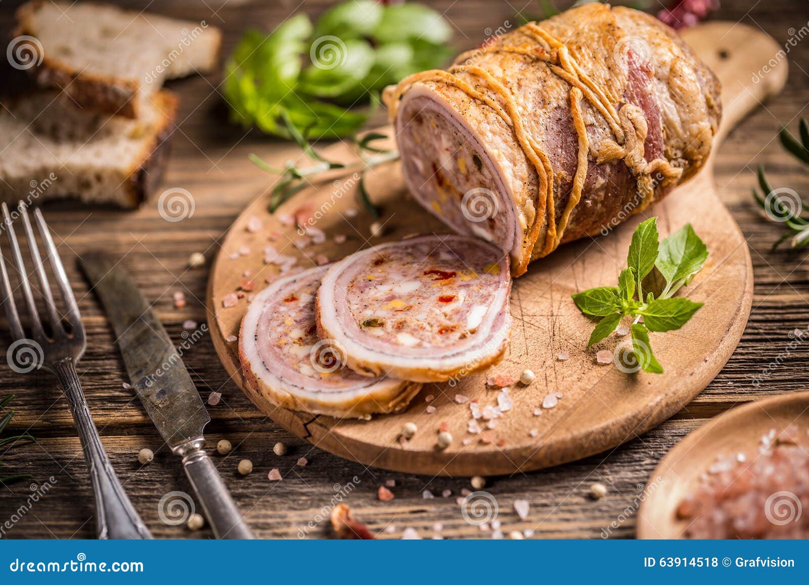 Stuffed pork roulade stock photo. Image of pork, belly - 63914518