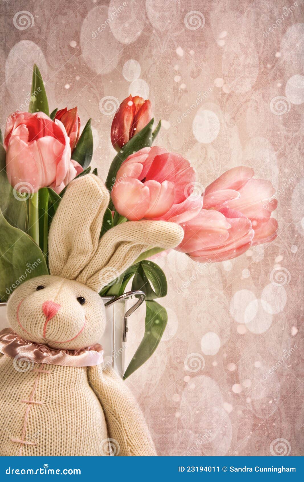 Stuffed Rabbit with Tulips for Easter Stock Image - Image of cuddly ...
