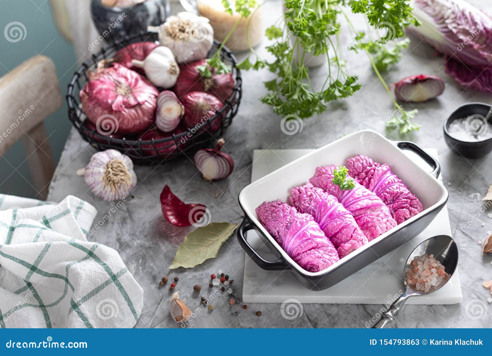 Stuffed Red Beijing Cabbage. the Process of Cooking Purple Cabbage with ...