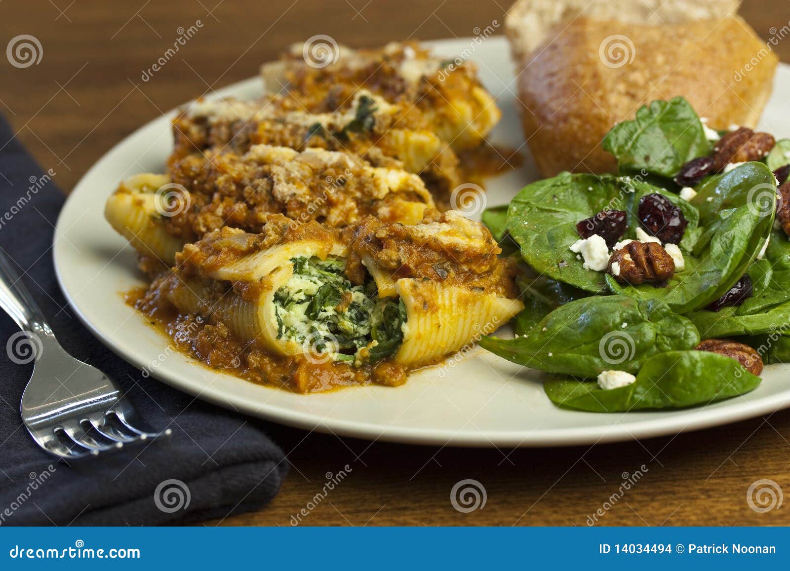 Stuffed Shells and Salad stock photo. Image of pasta - 14034494