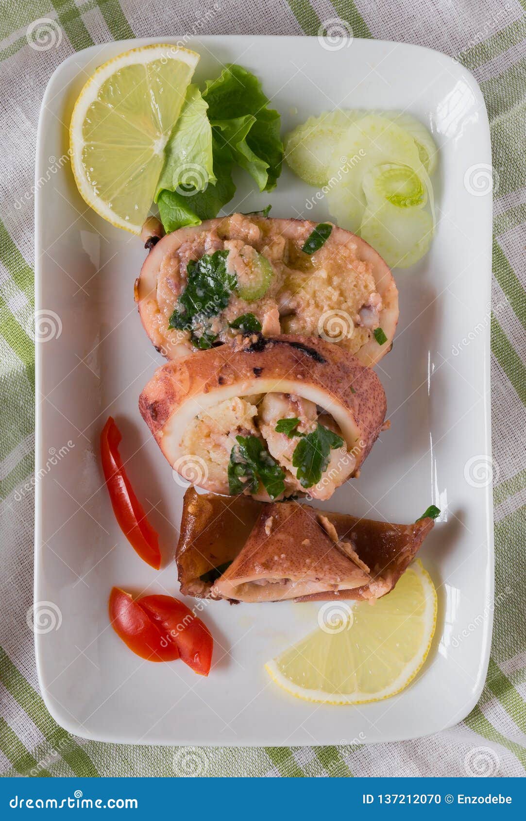 Stuffed squid sliced stock photo. Image of appetizer - 137212070