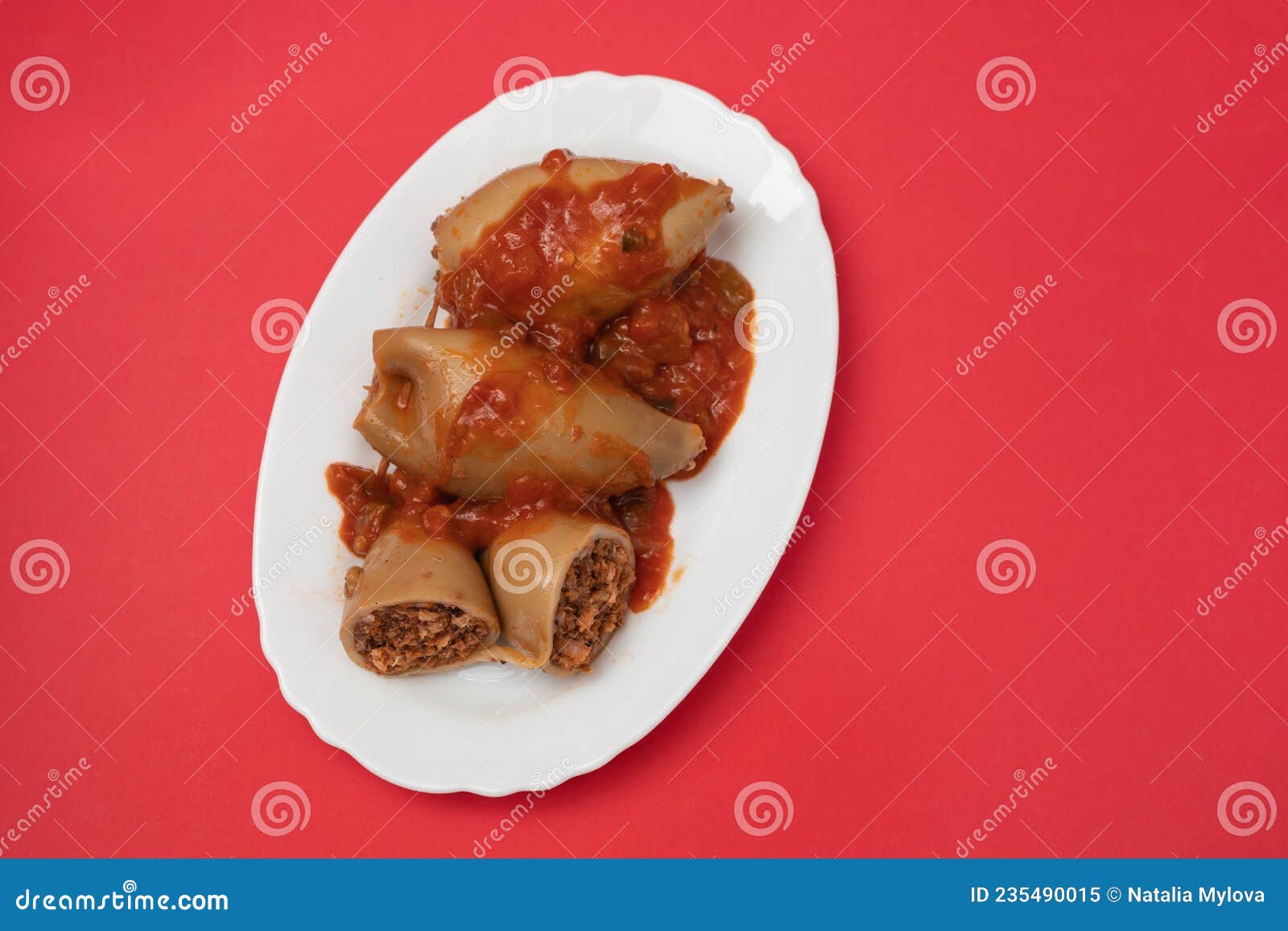 Stuffed Squids with Sauce on White Dish Stock Image - Image of portugal ...