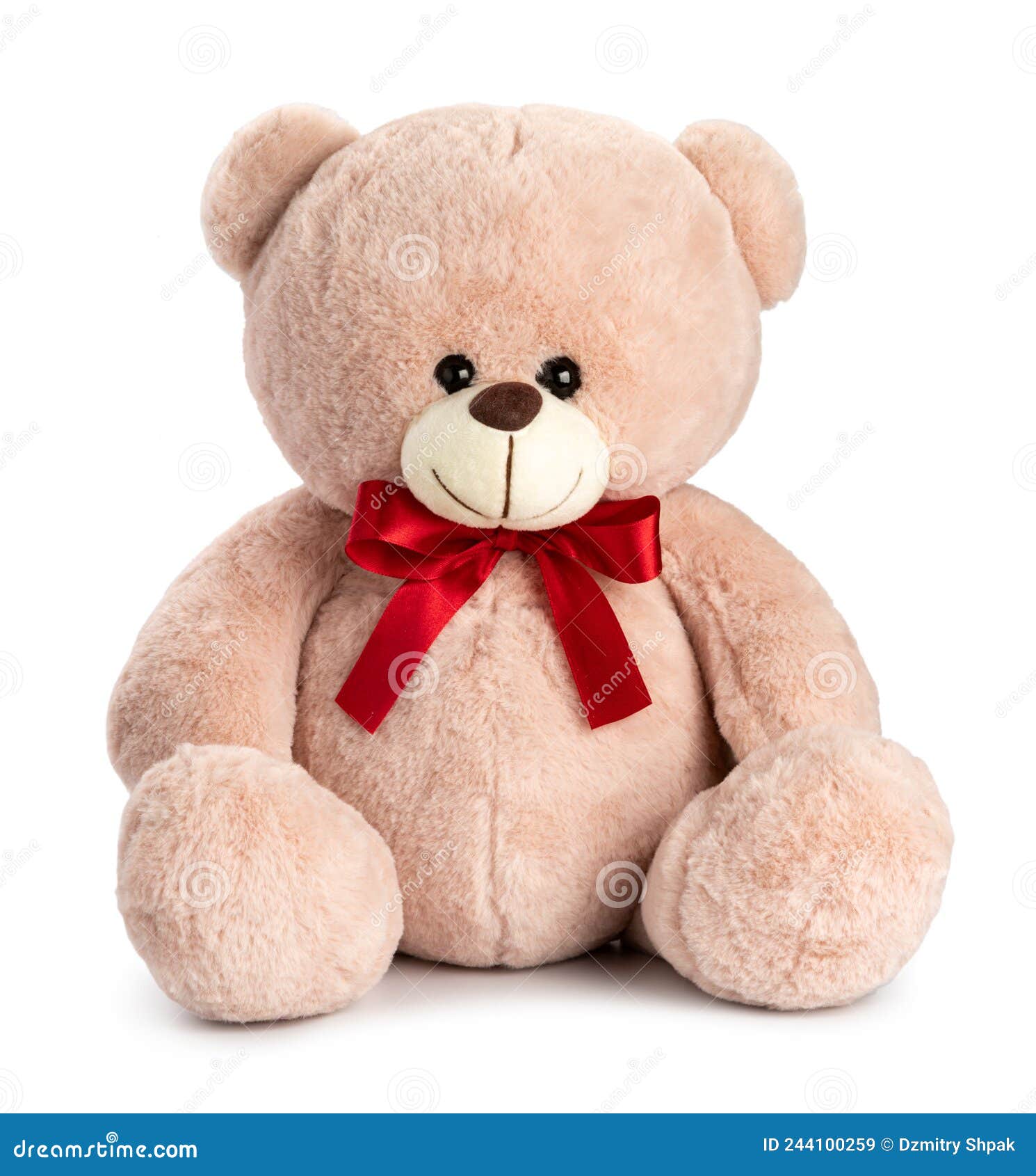Stuffed Teady Bear with Red Bow Isolated on White Stock Image - Image ...