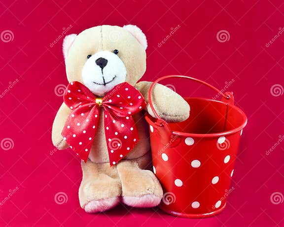 Teddy bear and bucket stock image. Image of dots, stuffed - 21880611