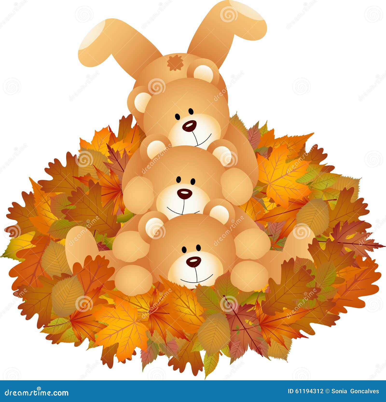Stuffed Teddy Bears on Set Fall Leaves Stock Vector - Illustration of ...