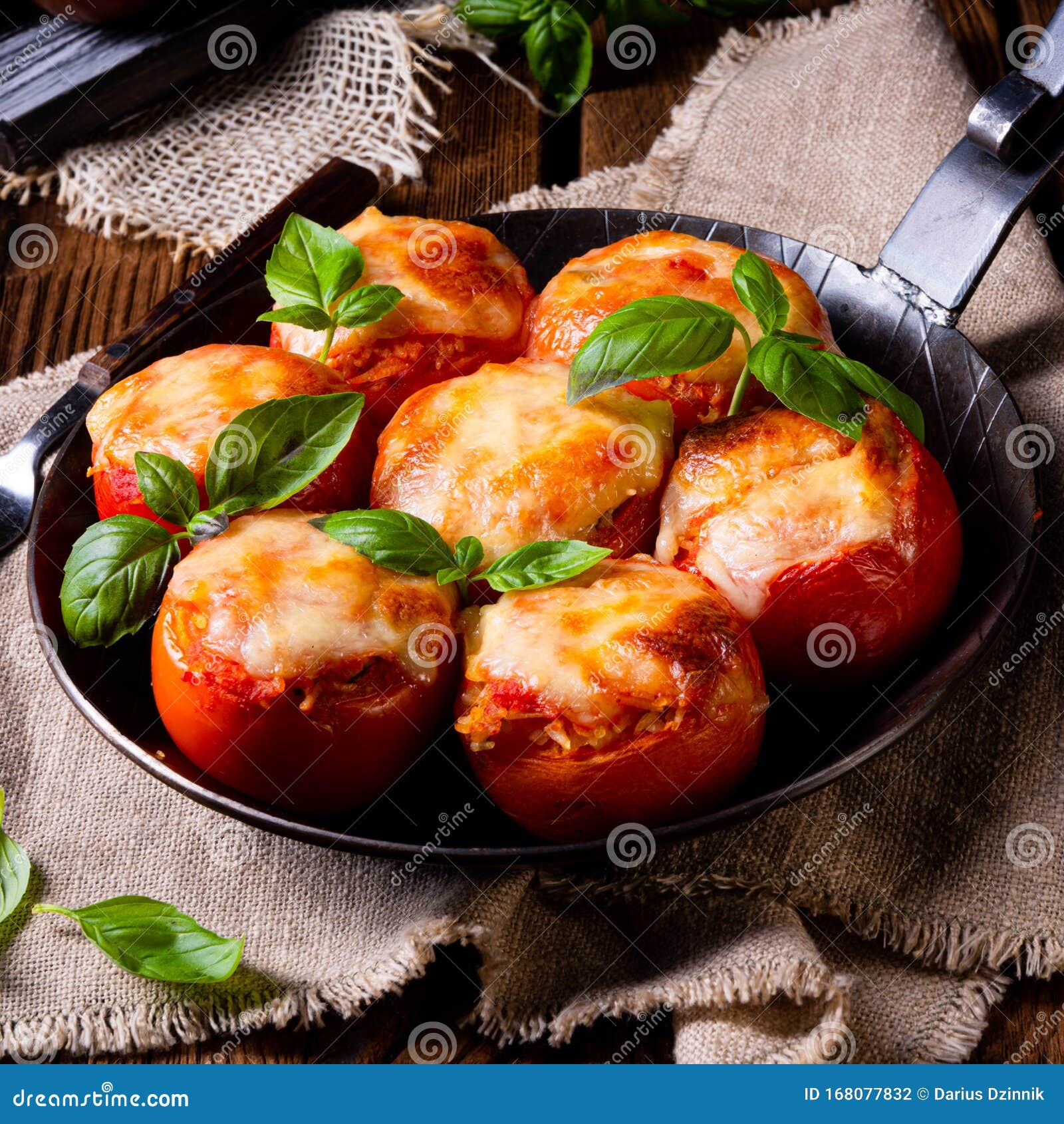 A Stuffed Tomatoes with Minced Meat and Cheese Stock Photo - Image of ...