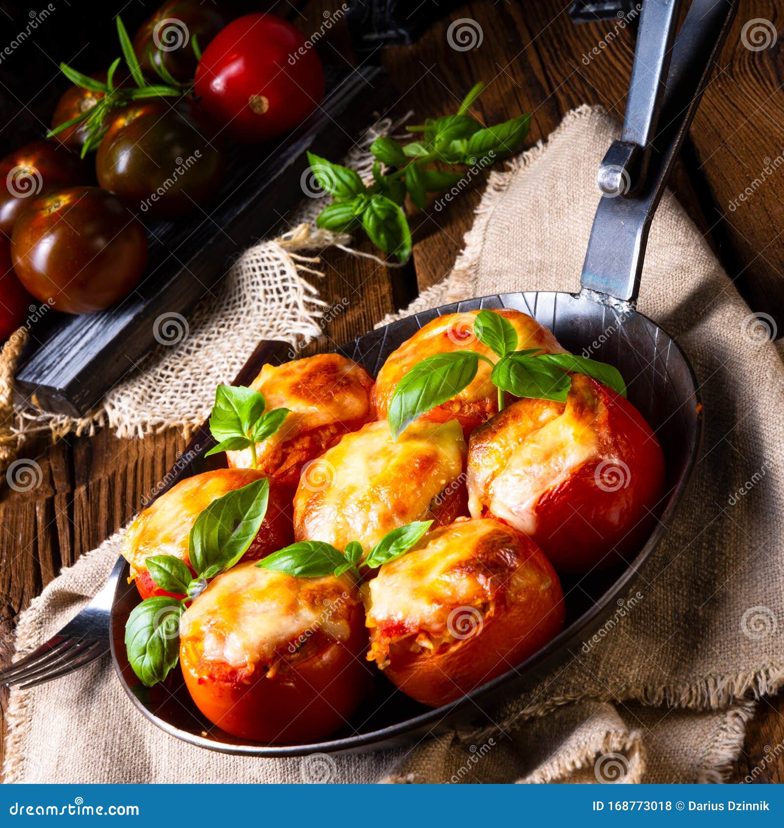 A Stuffed Tomatoes with Minced Meat and Cheese Stock Photo - Image of ...