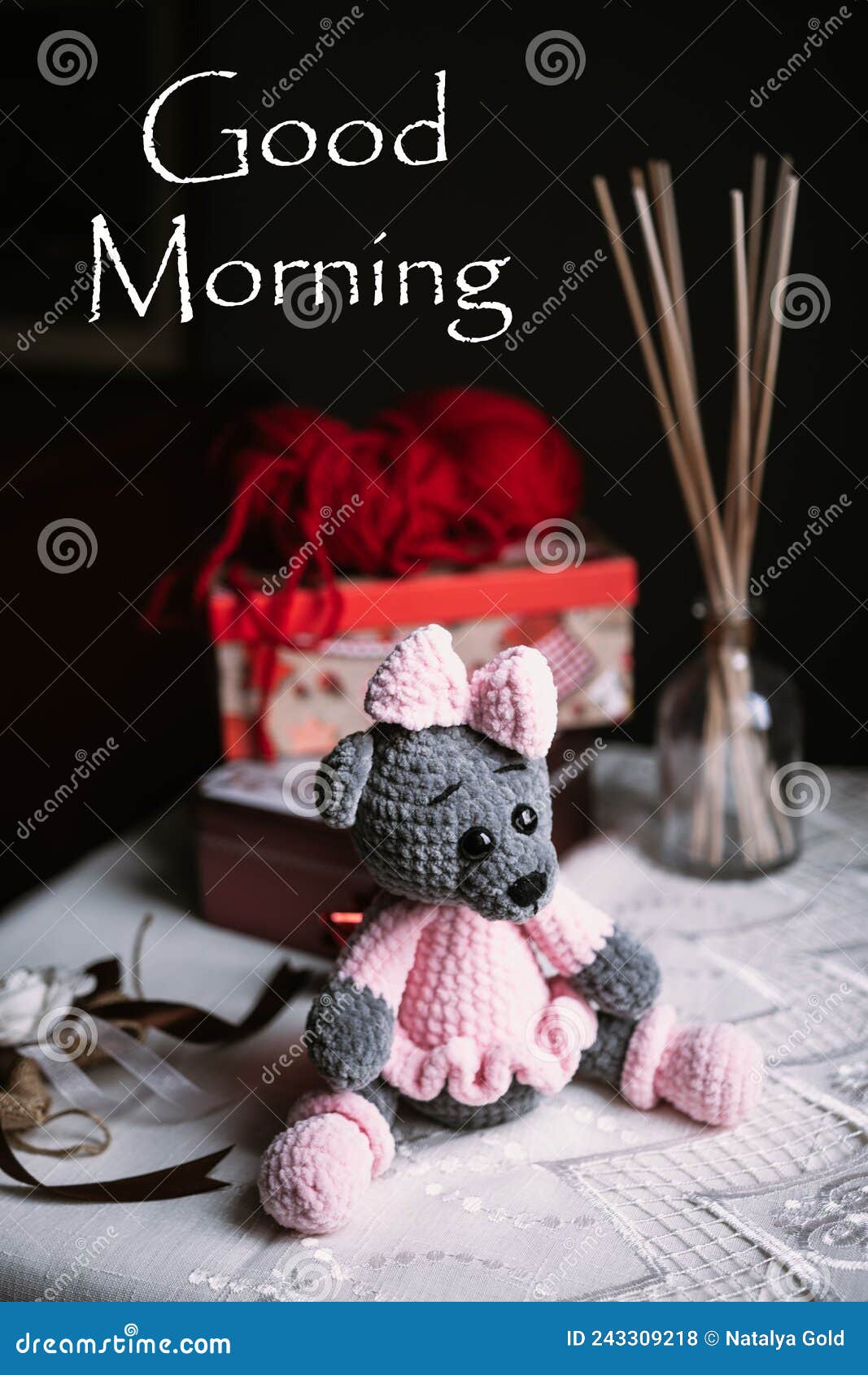 Stuffed Toys on the Table with the Text of the Greeting `Good Morning ...