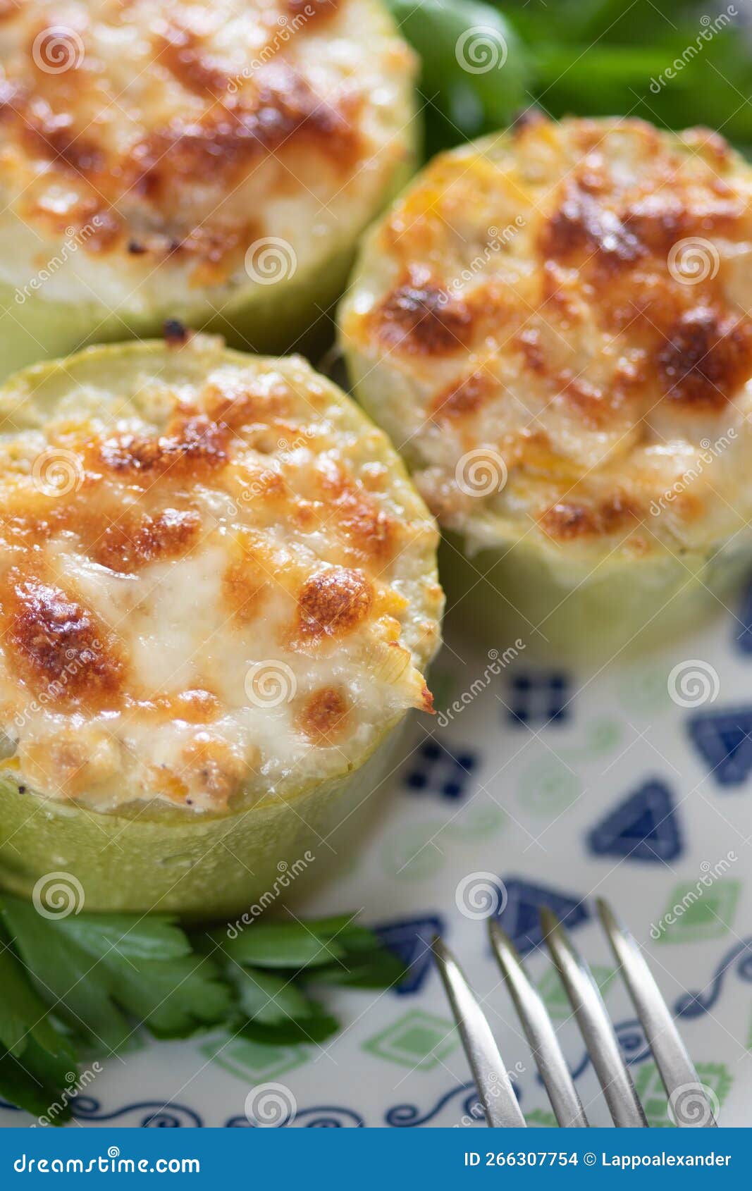 Stuffed Zucchini with Cheese Crust Stock Photo - Image of cooking ...